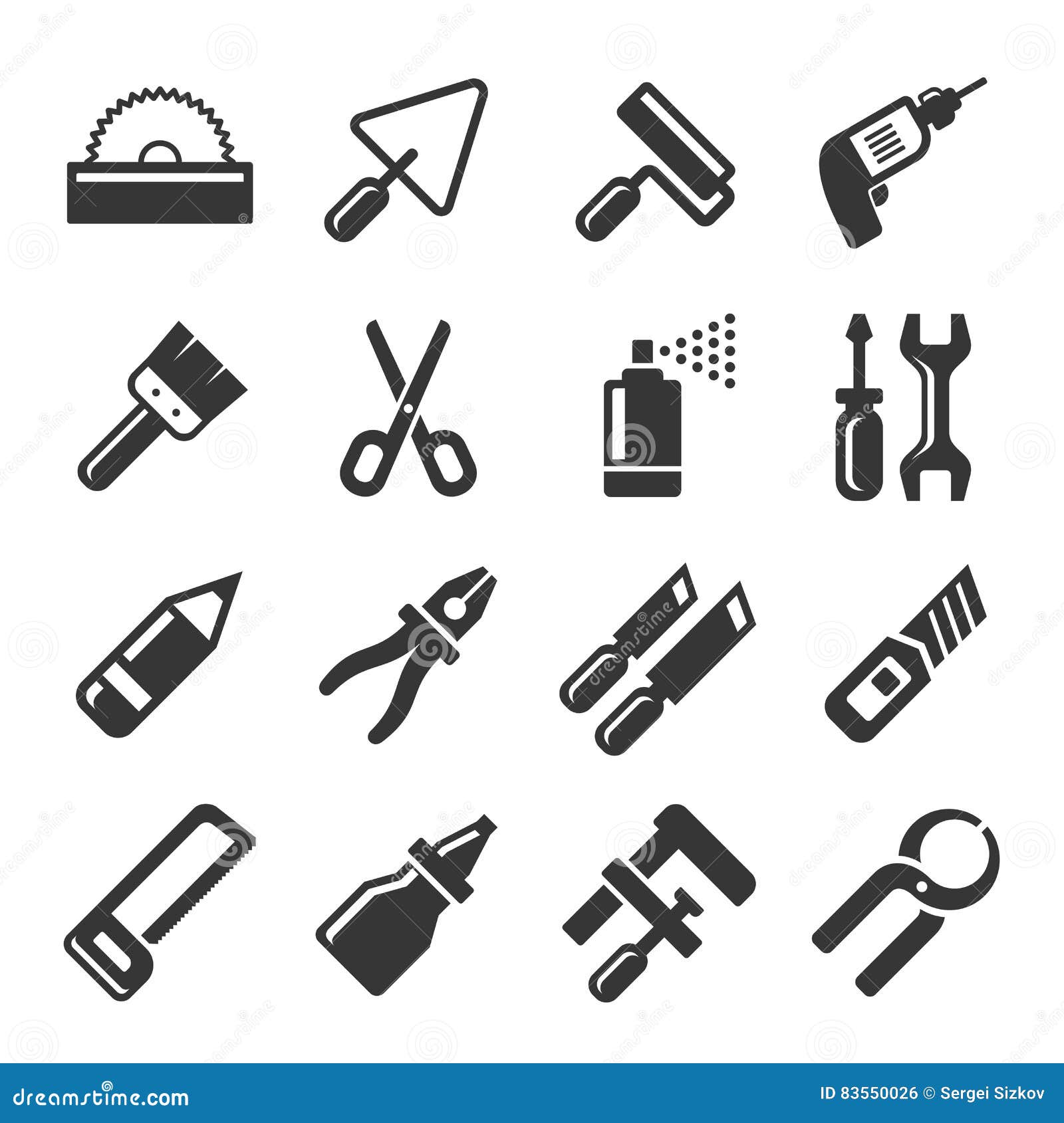 DIY Hand Tools Icons Set. Vector Stock Vector - Illustration of rubber ...