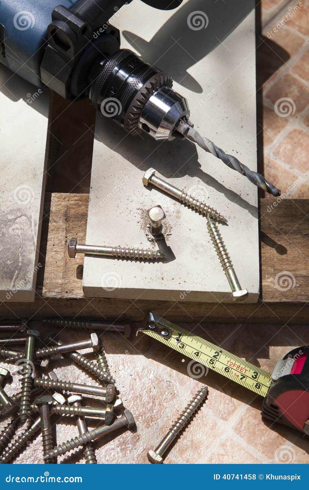 Drilling Working Process Closeup. Modern Steel Drill Tool Making Hole ...