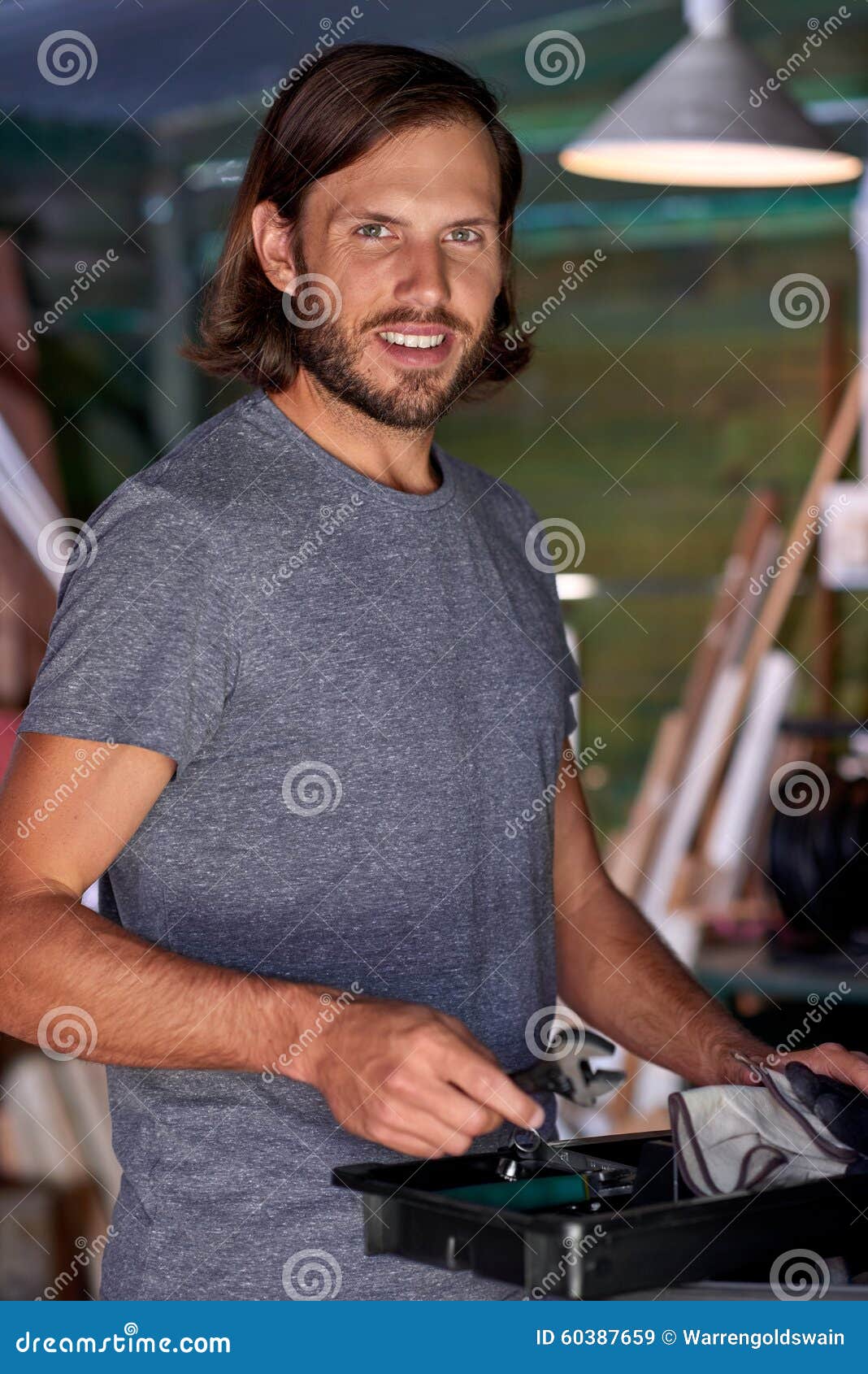 DIY man in his workshop stock image. Image of workshop - 60387659