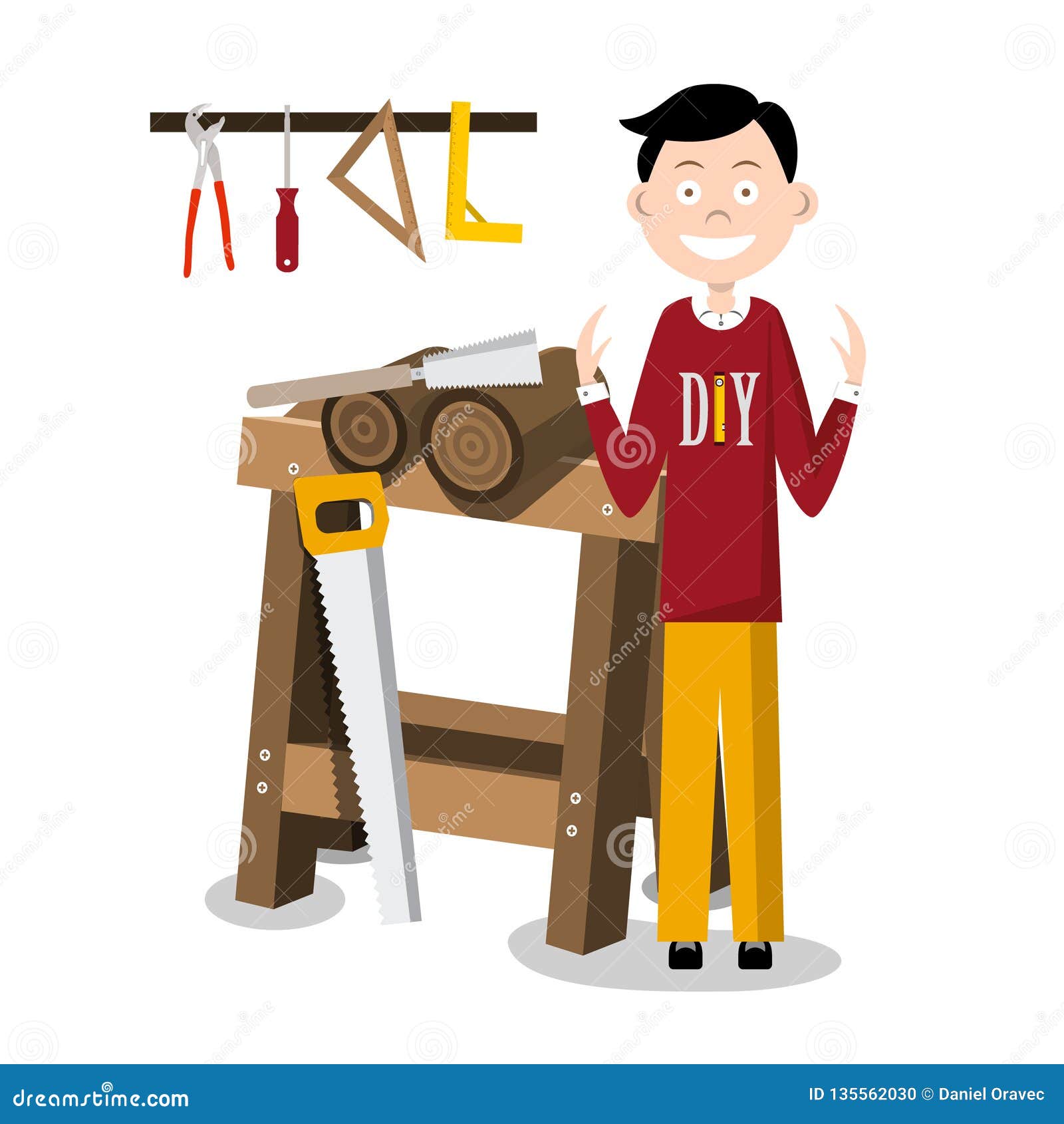 Wood Sawhorse Illustration, Drawing, Engraving, Ink, Line Art, Vector ...