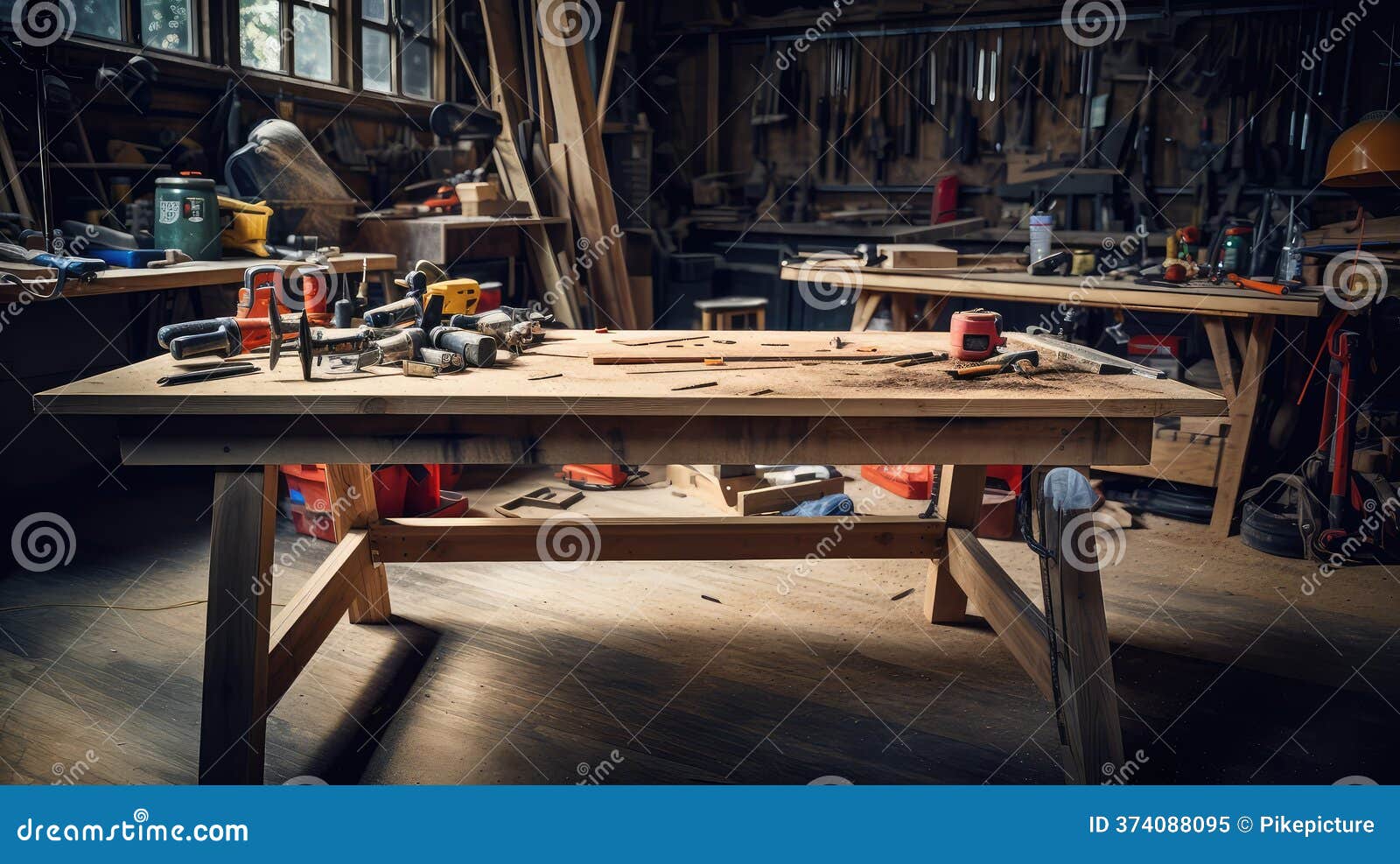 A Messy Workbench With Tools, Nails, And A Blueprint Stock Photography ...