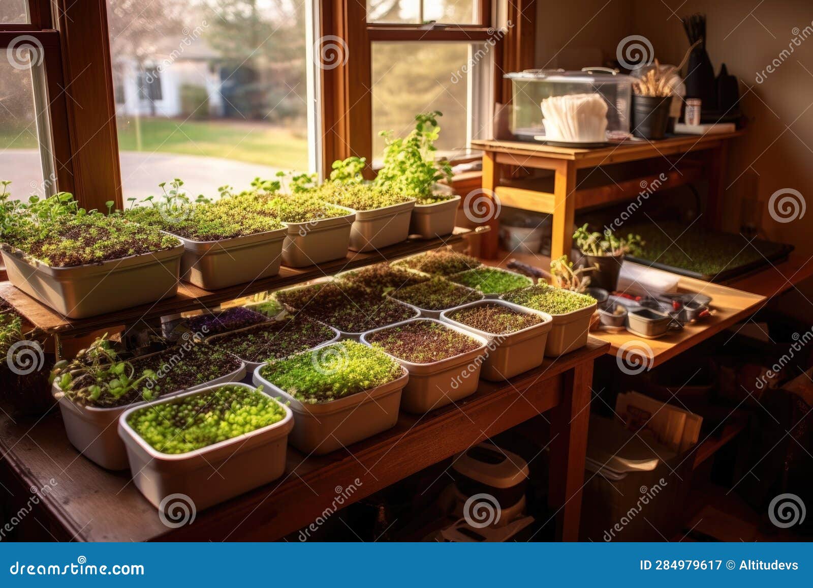 Diy Microgreen Setup with Repurposed Containers and Natural Light Stock ...