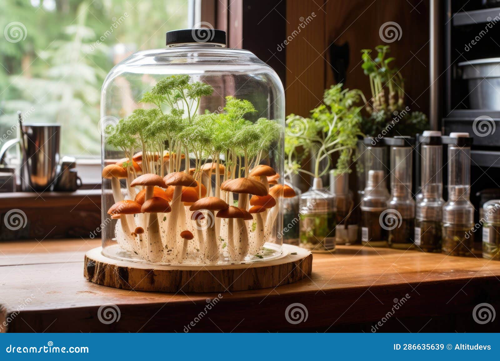A Diy Mushroom Growing Kit on a Wooden Table Stock Image - Image of ...