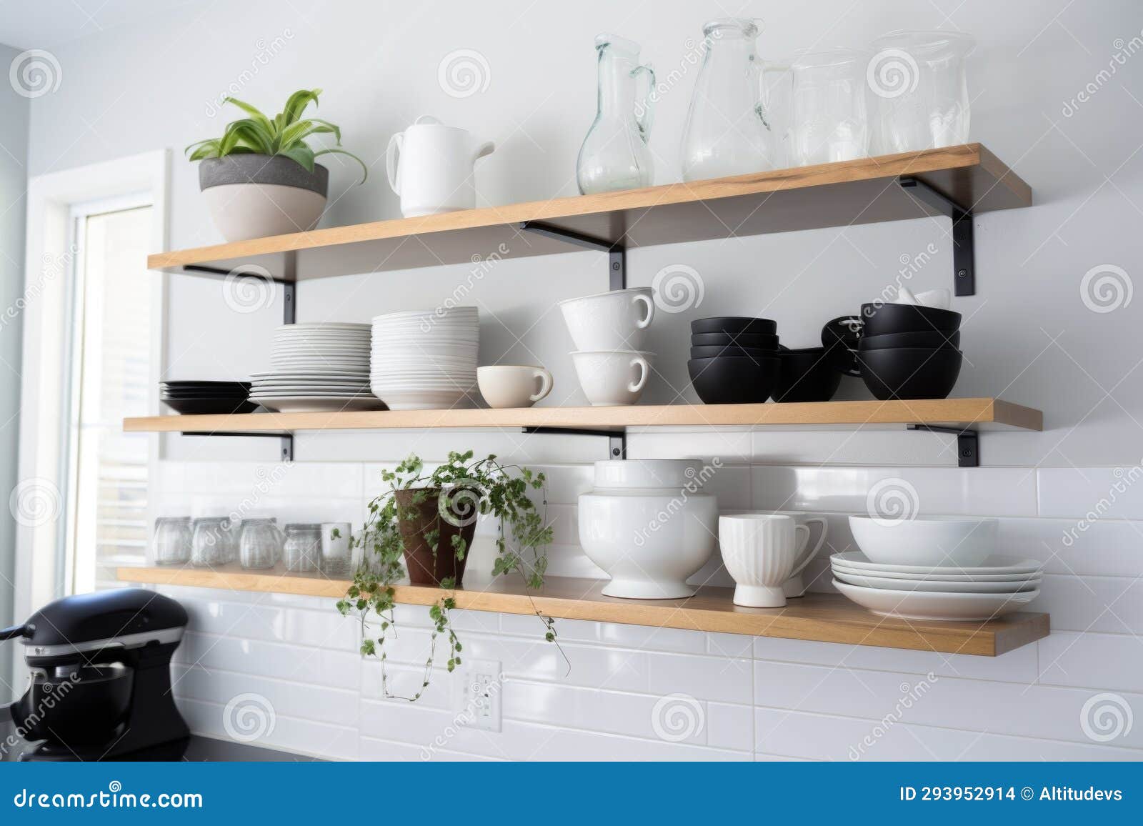 Diy Open Shelves in Kitchen with Dishes Stock Photo - Image of interior ...