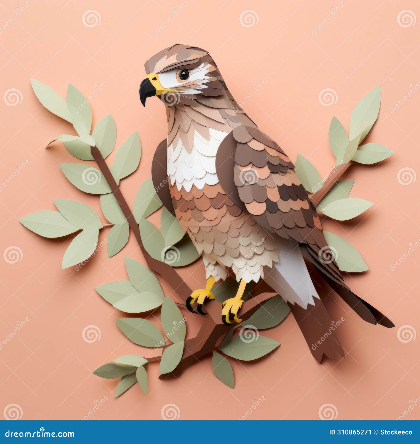 Diy Polygon Hawk Paper Craft: Tree Branch Perched Design Stock Photo ...