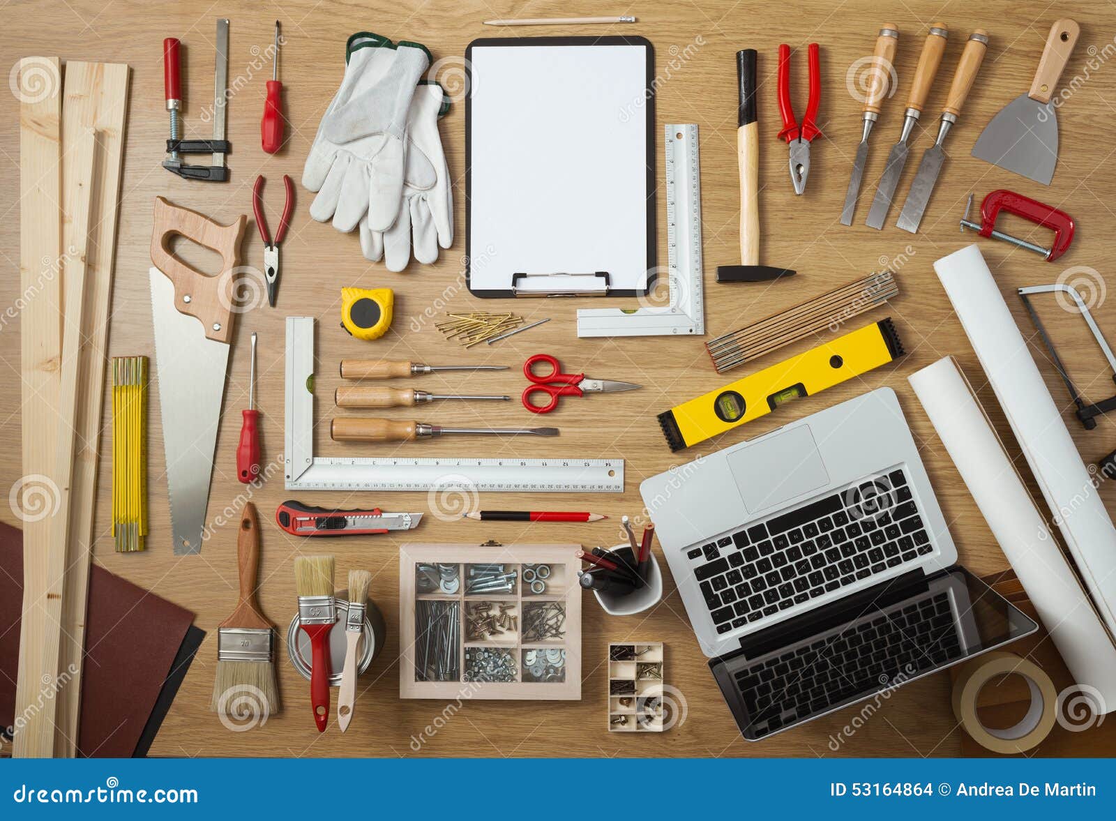 DIY Project with Work Tools Stock Photo - Image of blank, computer ...