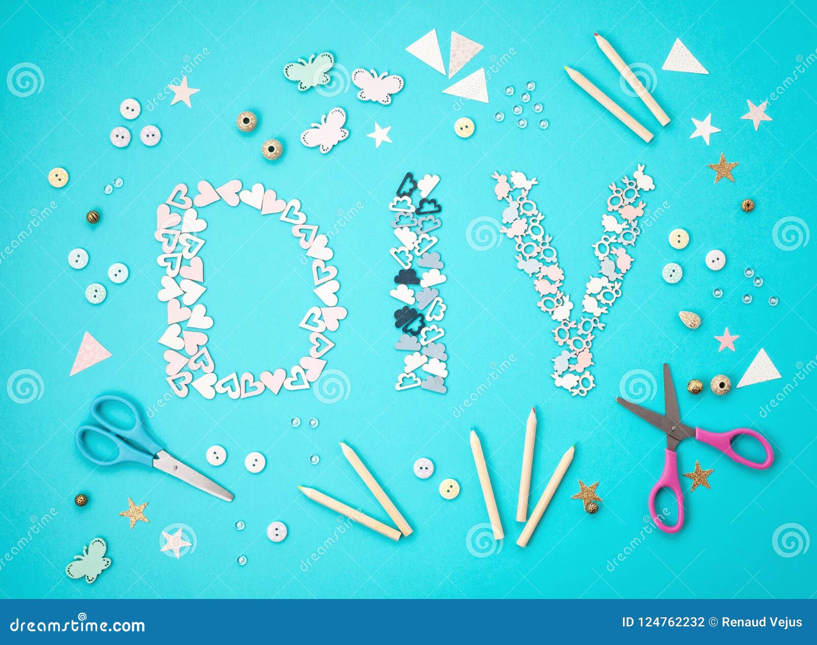 DIY Text Made of Different Forms. Concept of Handmade Project, L Stock ...