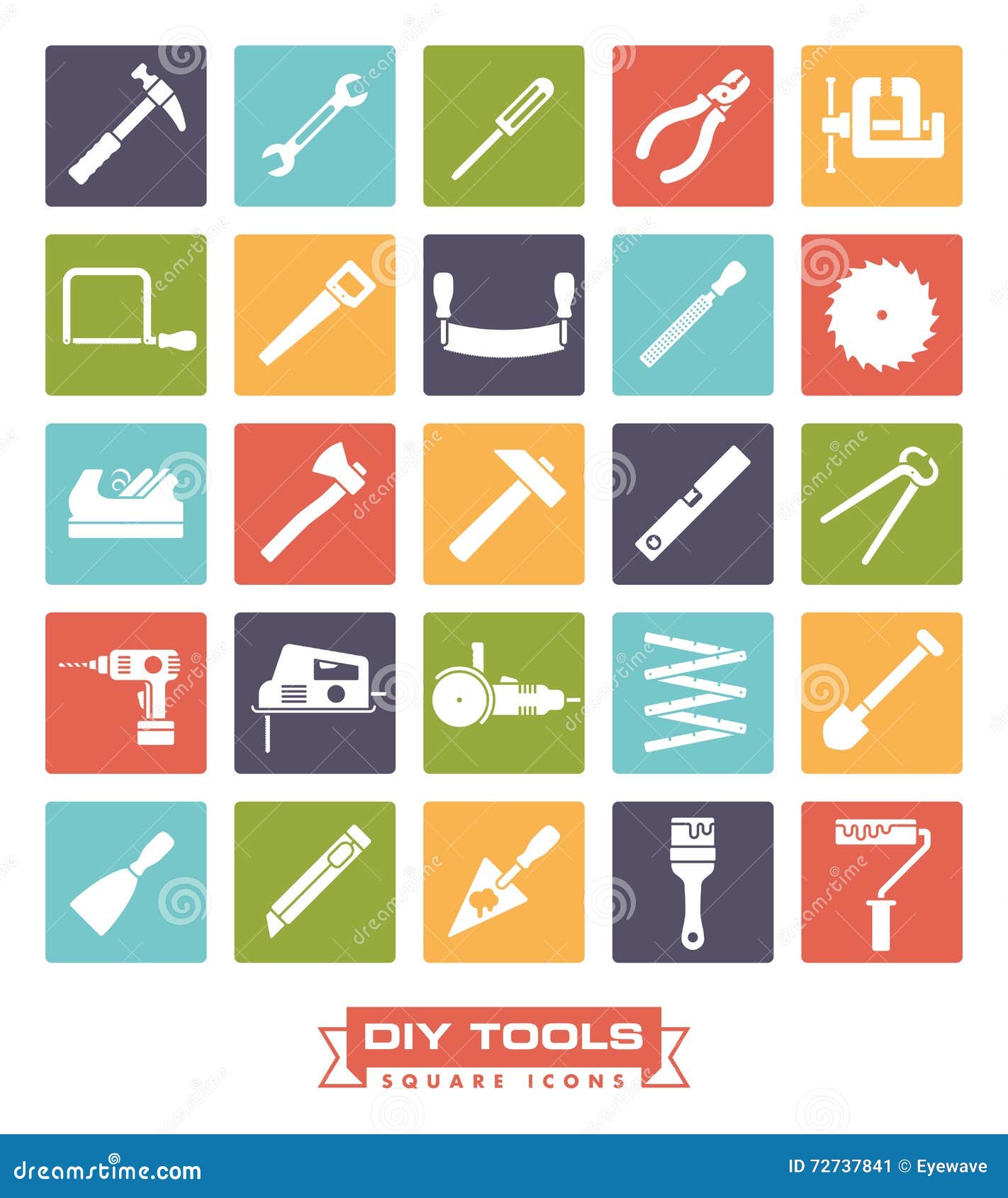 DIY Tools Square Color Icon Collection Stock Vector - Illustration of ...