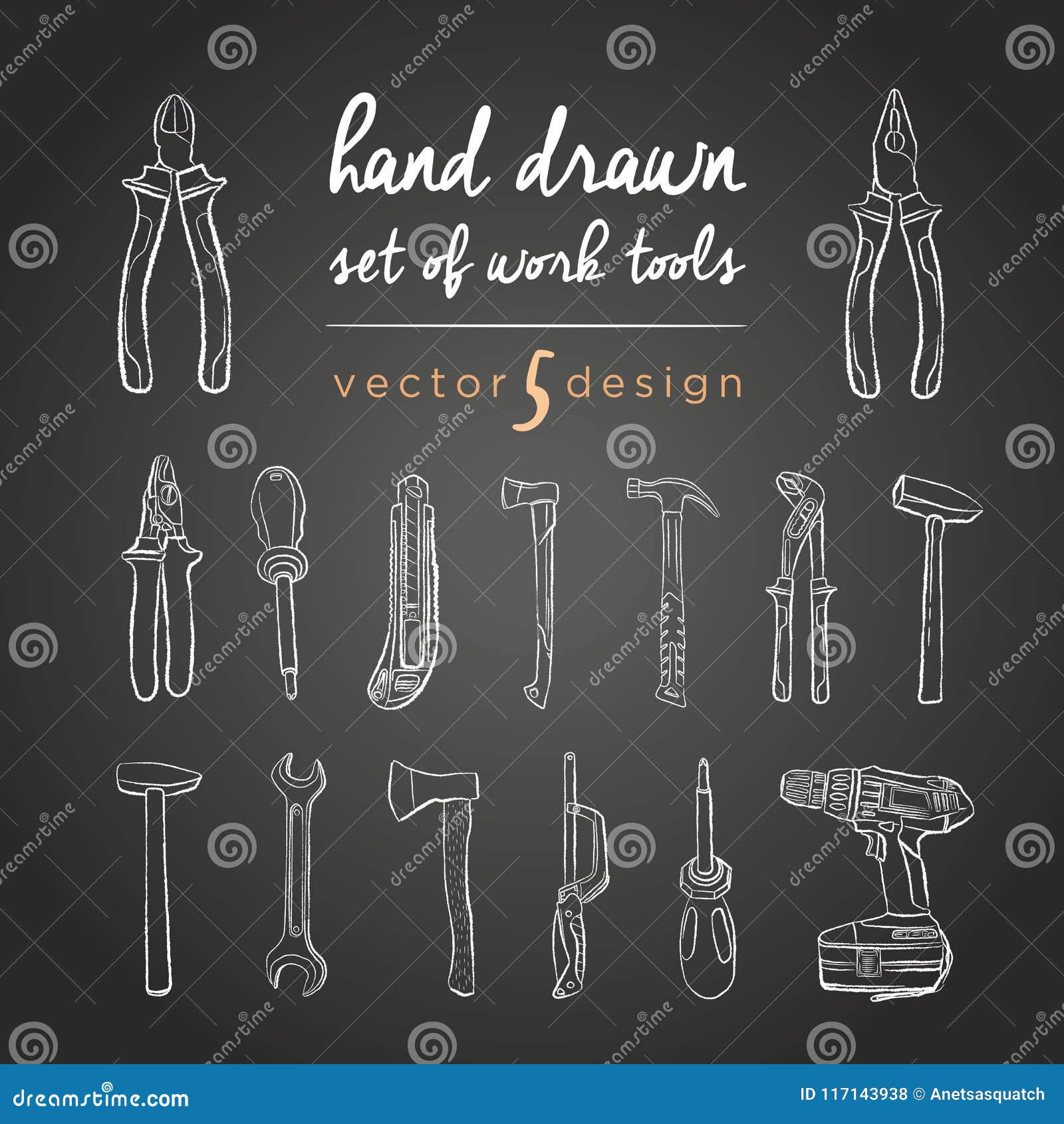 DIY Tools. Vector Set of Hand-drawn Work Tools. Tools Repair Icons for ...