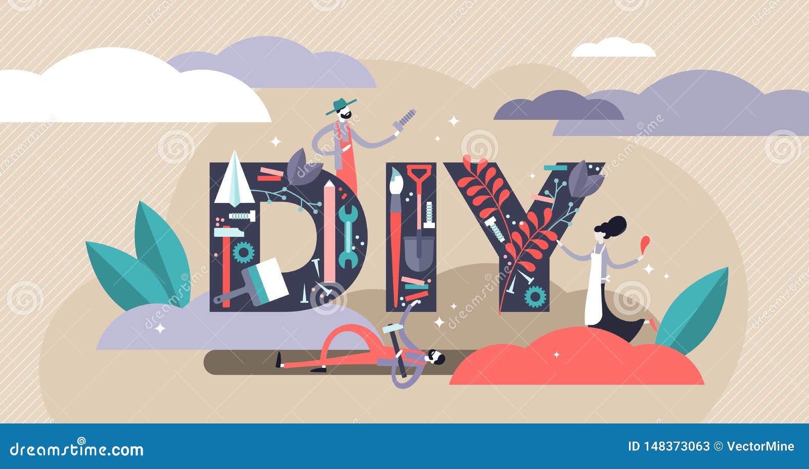 DIY Vector Illustration. Flat Tiny Do it Yourself Work Tools Person ...