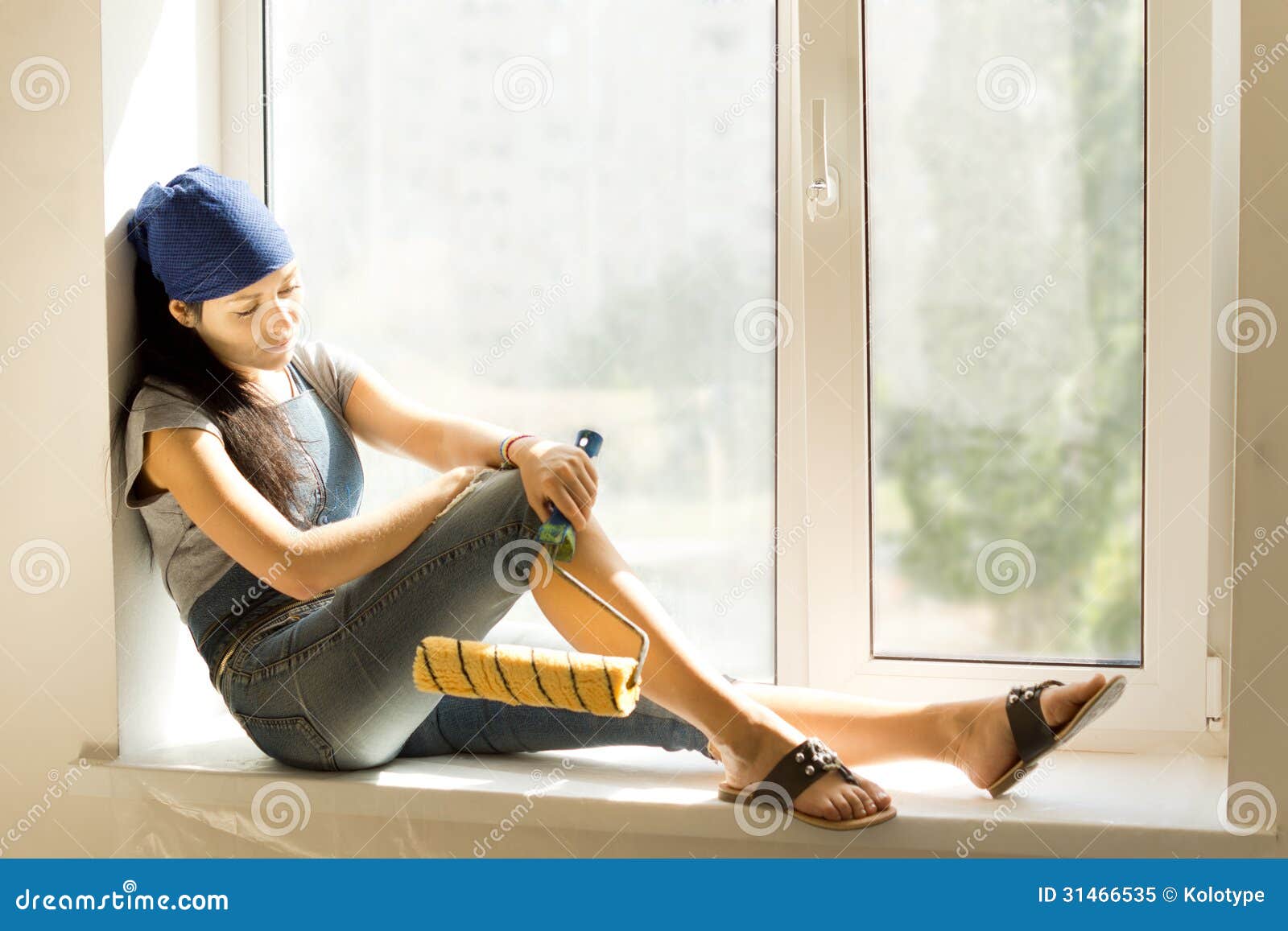 DIY Woman Taking a Rest from Decorating Stock Image - Image of interior ...