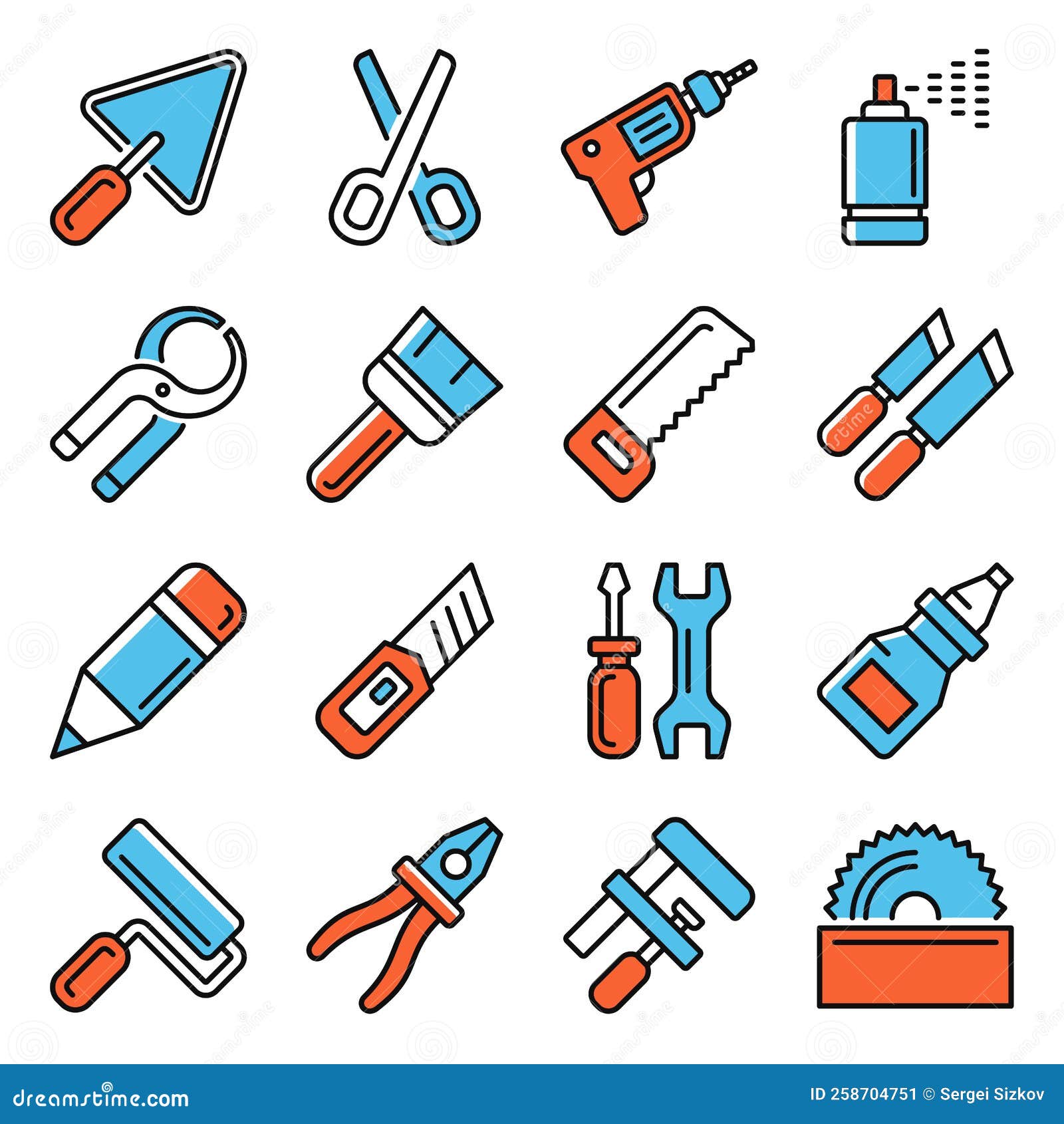 DIY Work Tool Icons Set on White Background. Vector Stock Vector ...