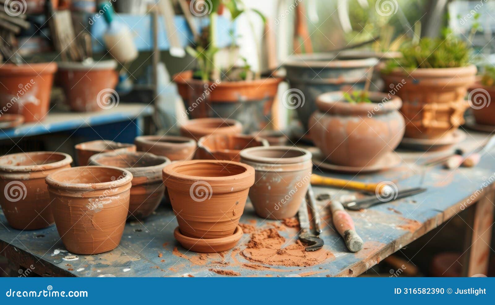 A DIY Workshop Full of Tools and Materials with a Table Covered in Clay ...