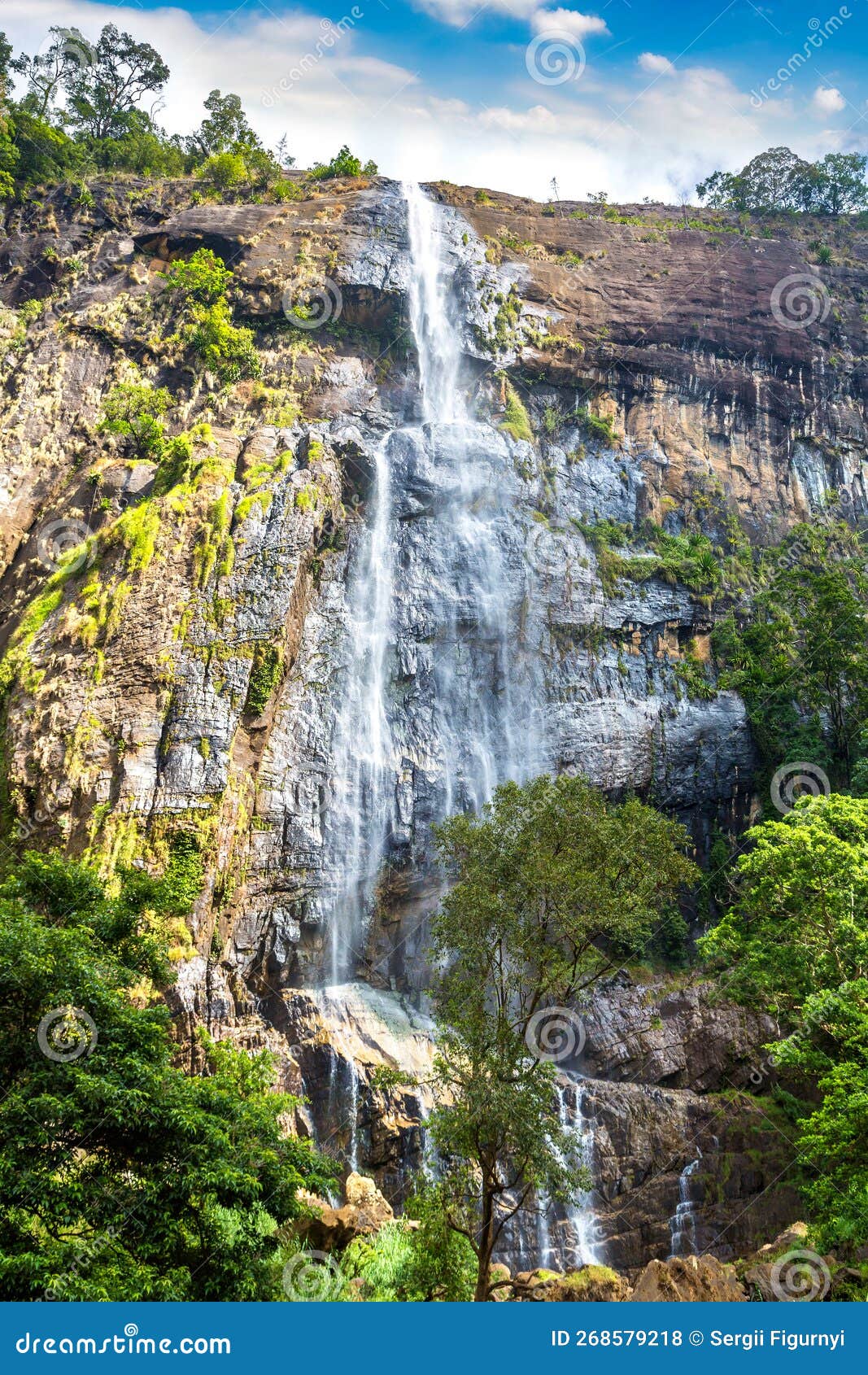 Diyaluma Waterfall in Sri Lanka Stock Photo - Image of country, long ...
