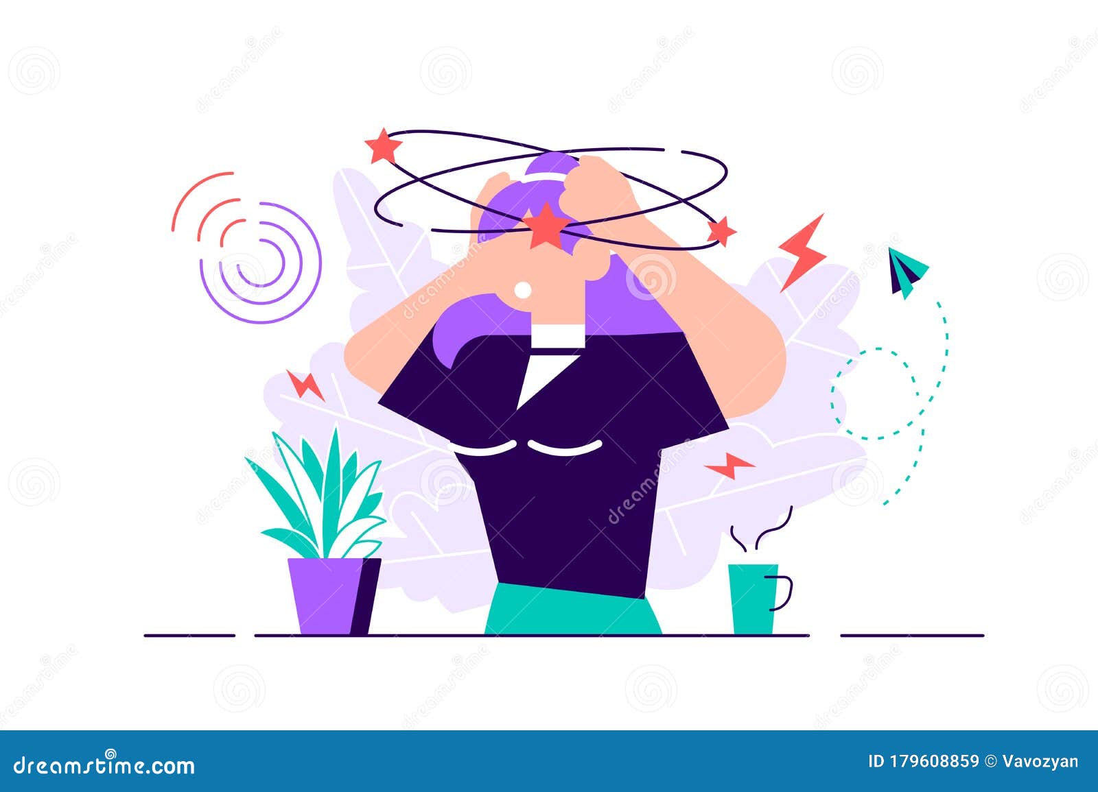 Flat Tiny Dizzy Head Feeling Person Concept Stock Vector - Illustration ...