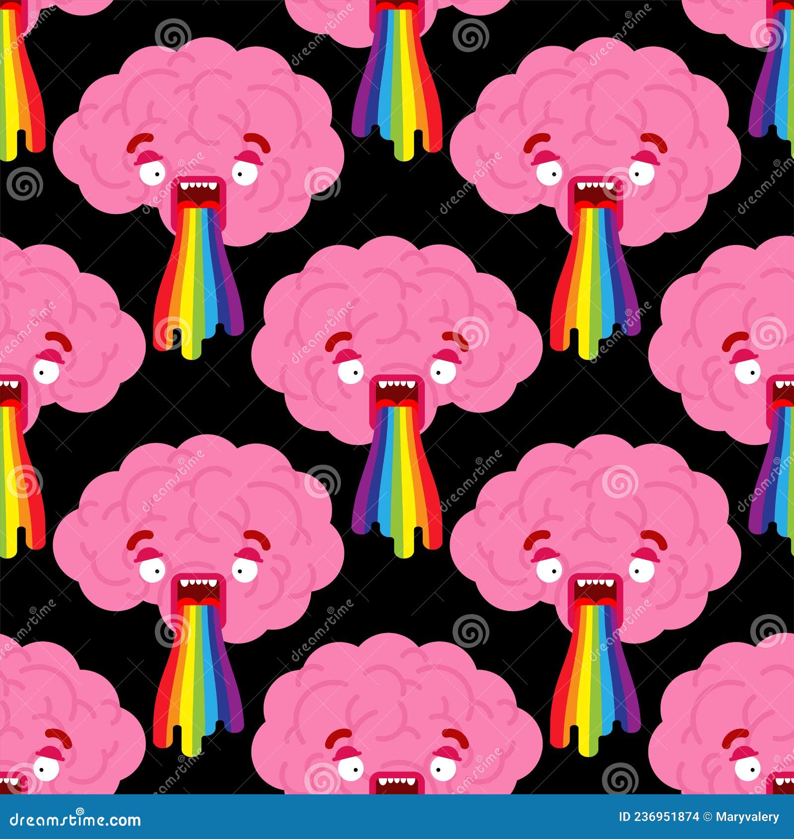 Dizziness Pattern Seamless. Brains Retching Cartoon Background. Brain ...