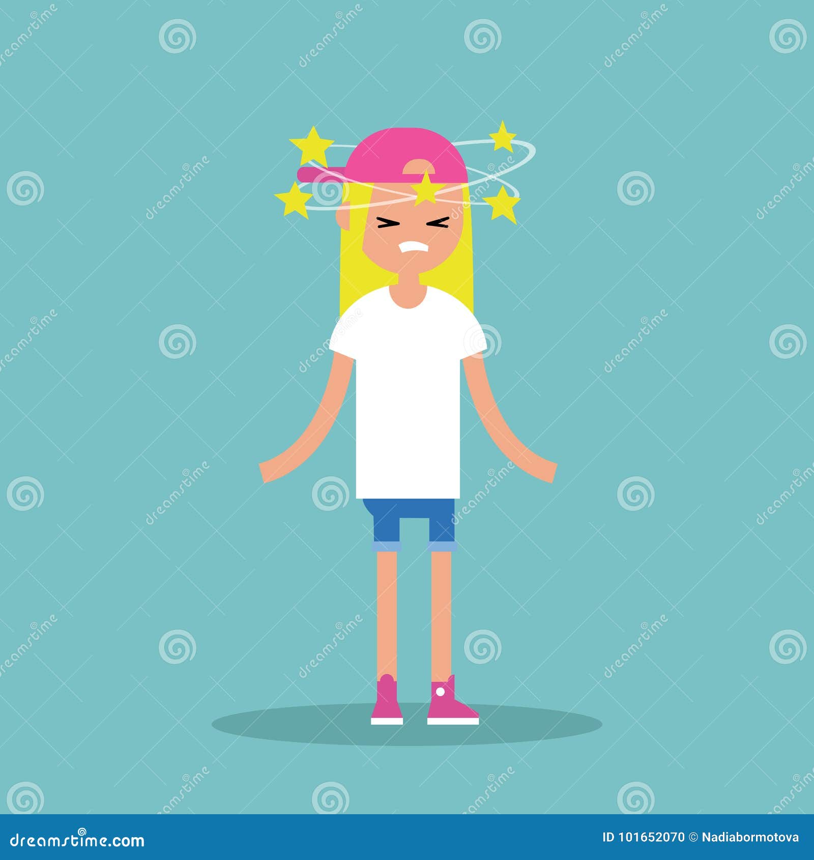 Dizziness Conceptual Illustration Young Blond Girl With Stars Spinning