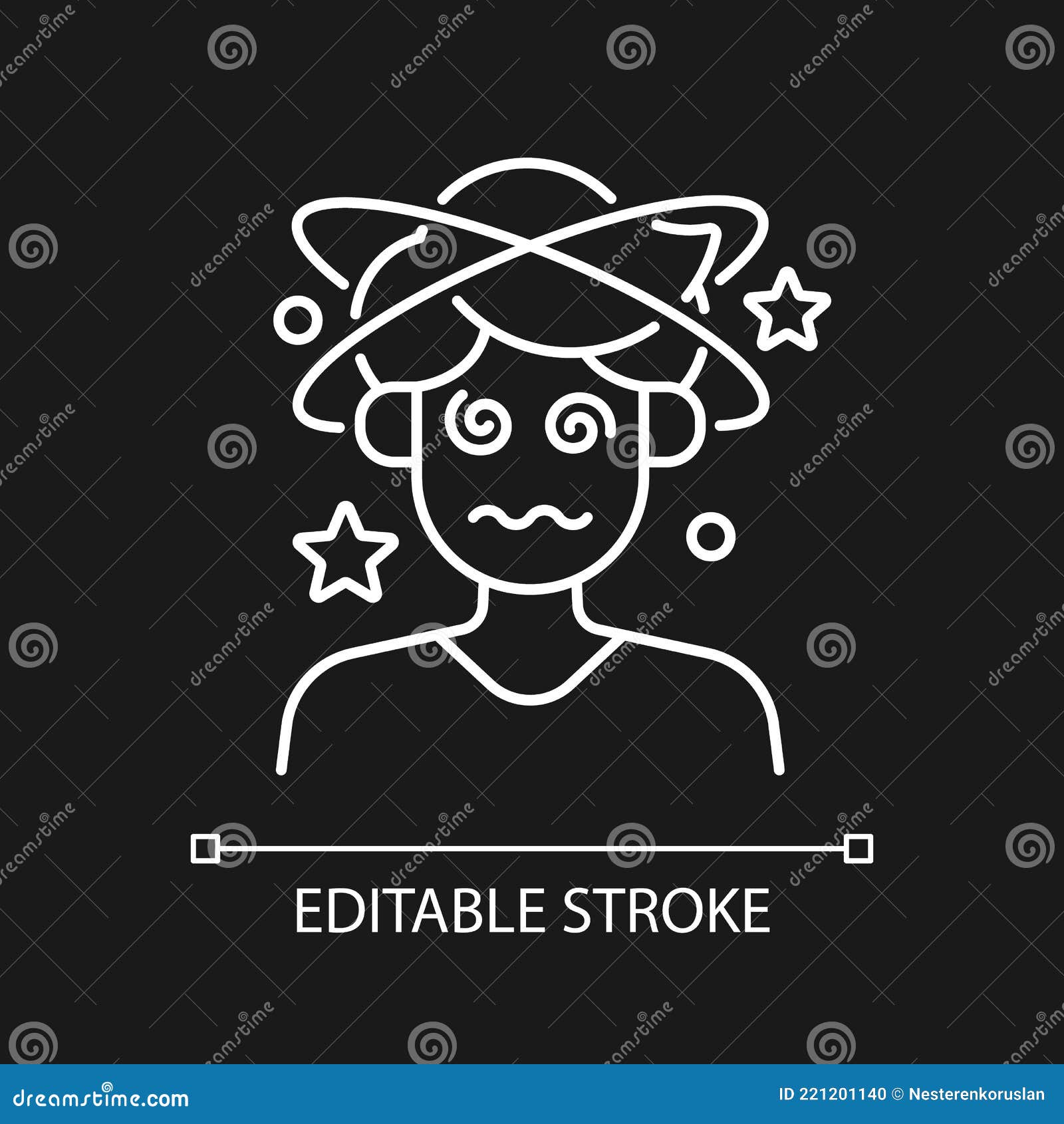 Dizziness and Confusion White Linear Icon for Dark Theme Stock Vector ...