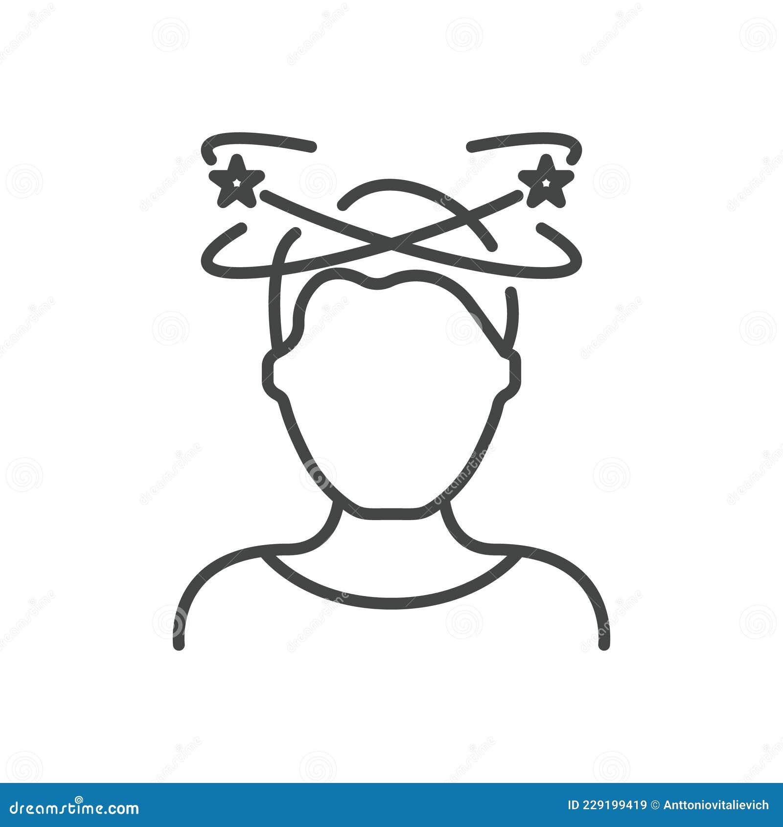 Dizziness, Migraine, Headache, Distracted Head Linear Pictogram. Front ... Dizziness, Migraine, Headache, Distracted Head Linear Pictogram. Front ...