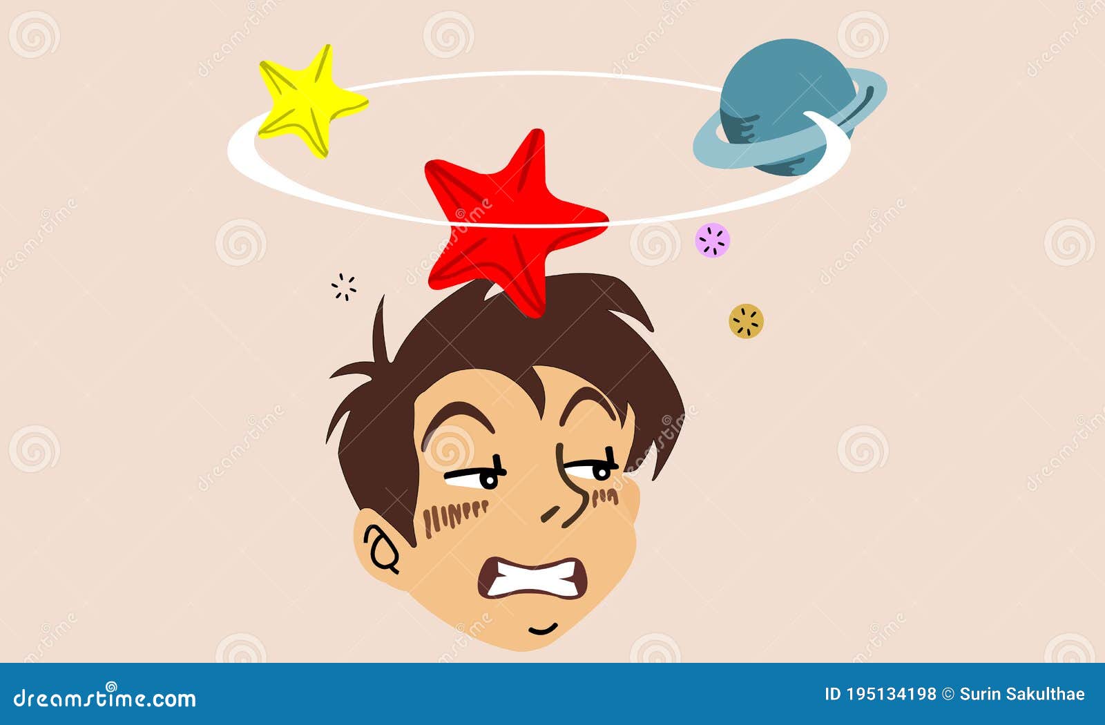 Dizziness Seeing Stars Rising Above His Head Stock Vector