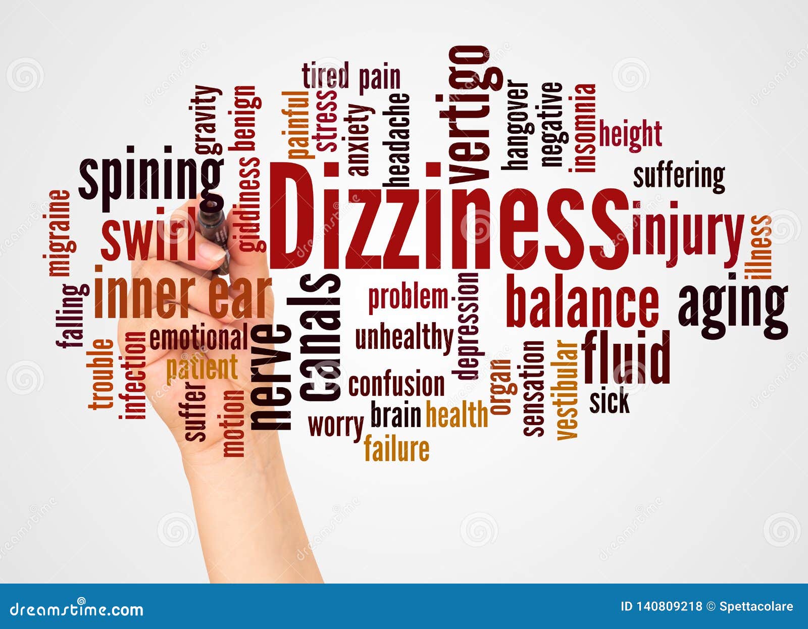Dizziness Word Cloud and Hand with Marker Concept Stock Illustration ...