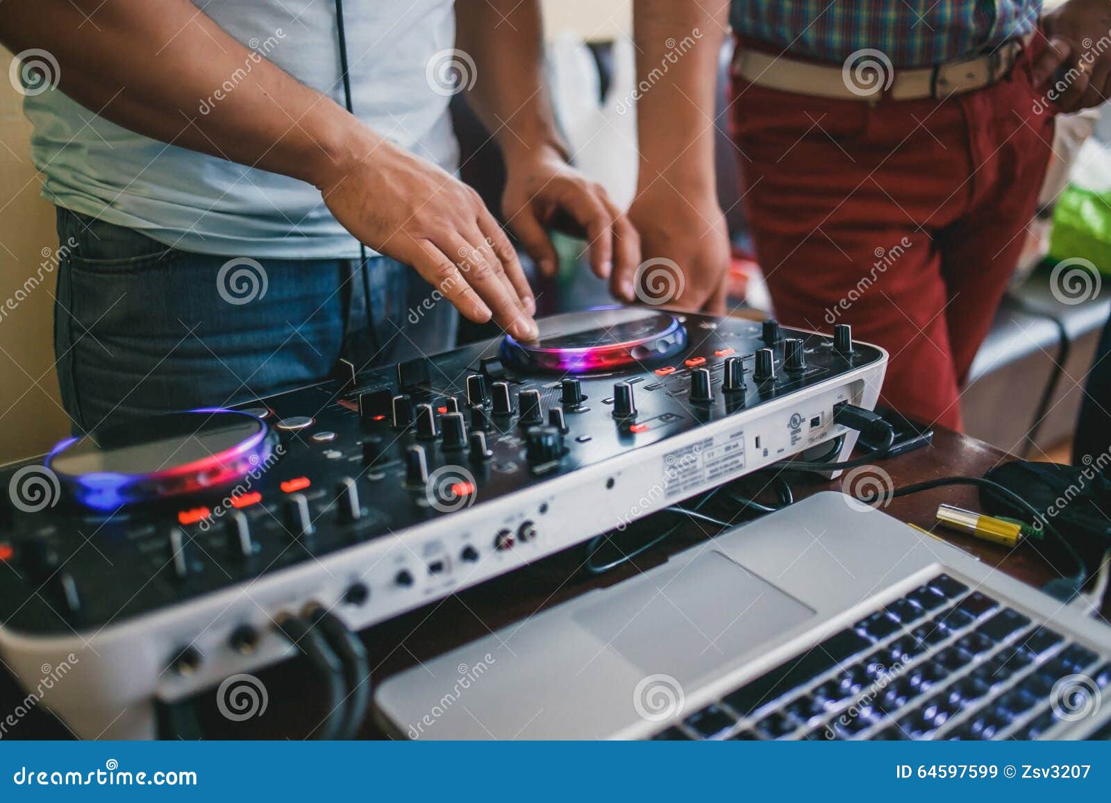 DJ Behind the Control Panel Vinyl Records Stock Image - Image of dance ...