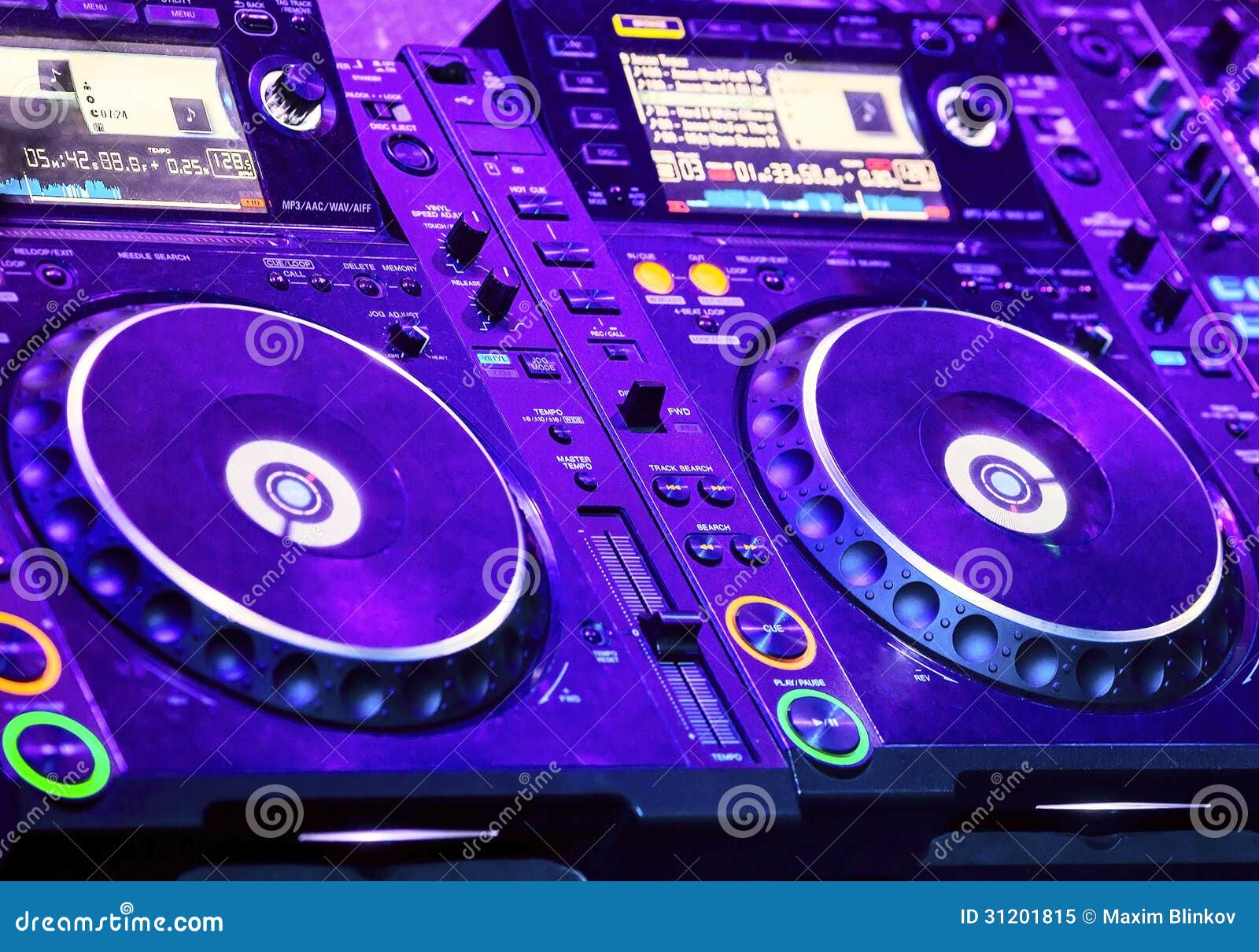 DJ CD player and mixer stock image. Image of music, mixing - 31201815