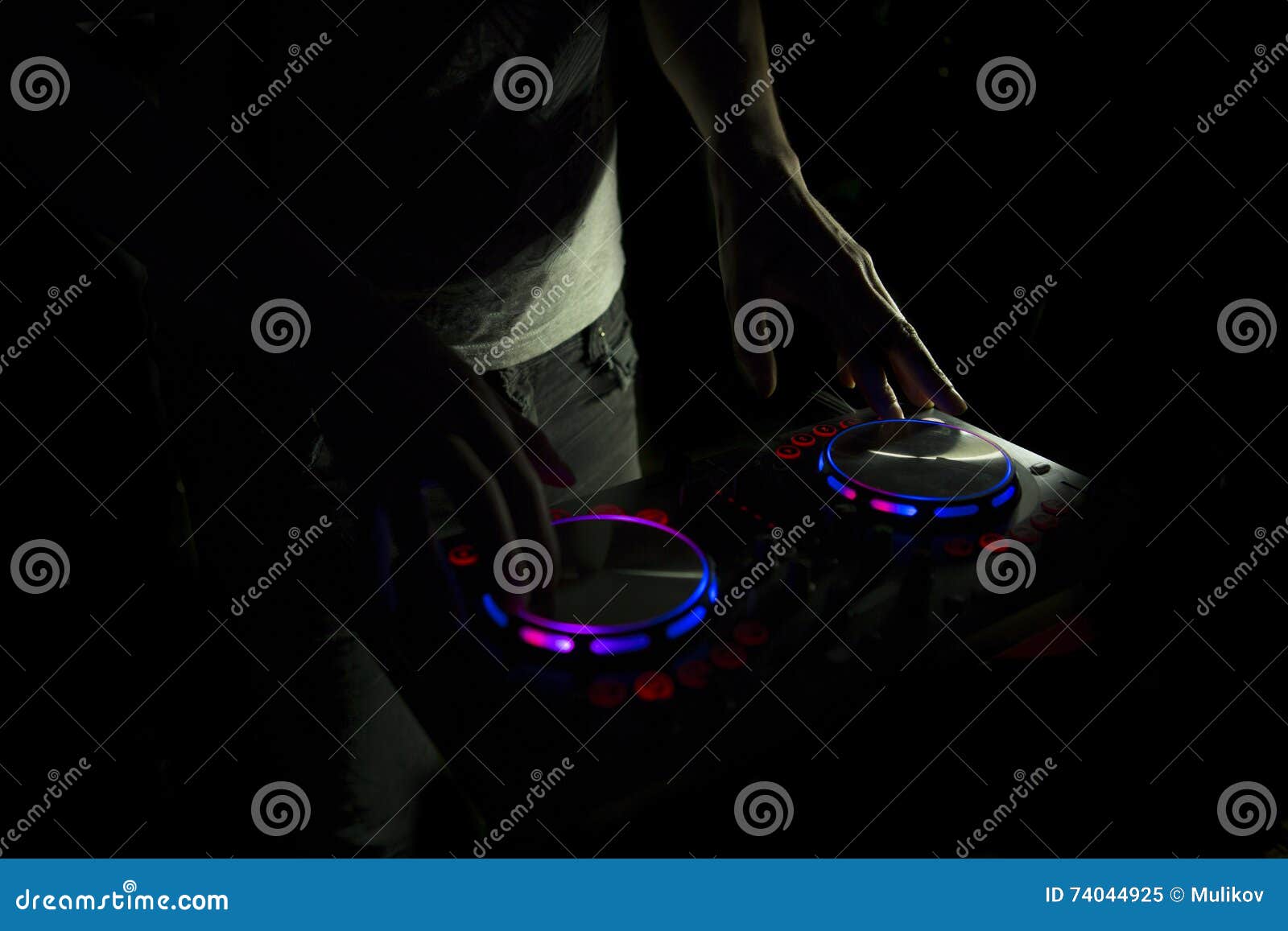 DJ Console Mixer Controlling with Two Hand Stock Image - Image of ...
