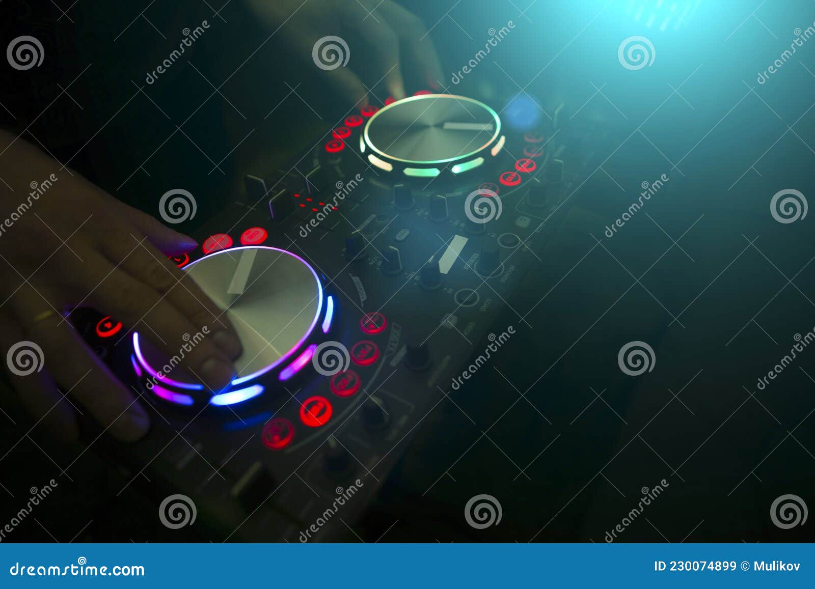 DJ Console Mixer Controlling with Two Hand Stock Image - Image of ...