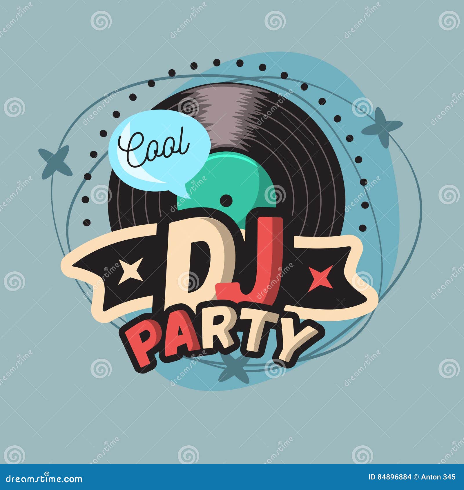 Dj Cool Party Design For Event Poster. Sound Mixer And Gramophones ...