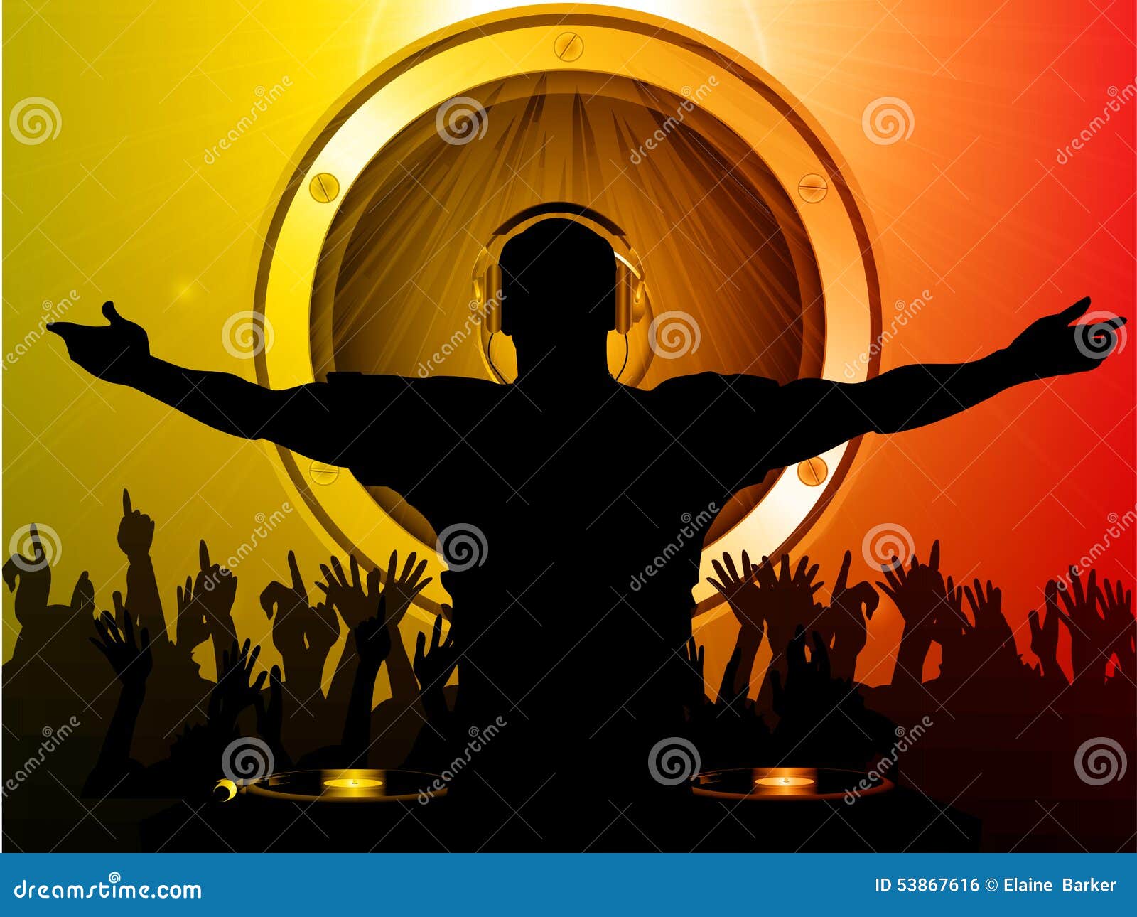DJ and Crowd with Speaker Background Stock Illustration - Illustration ...