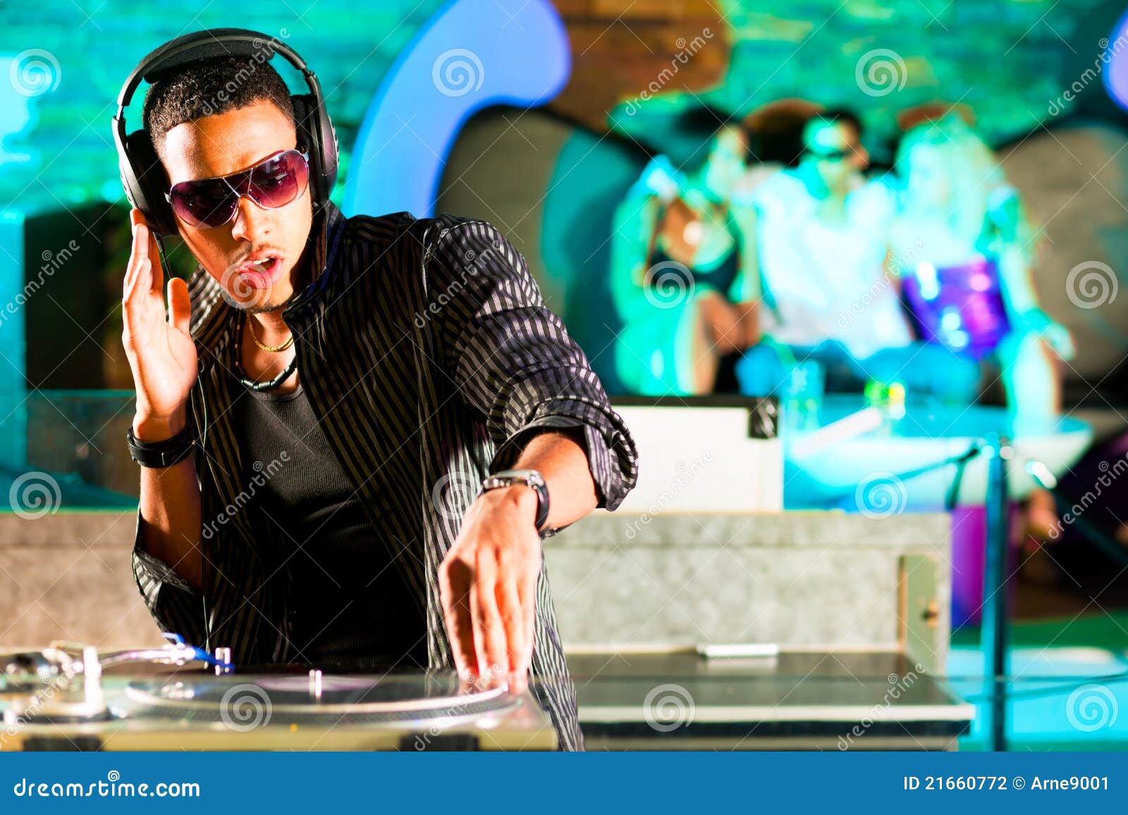 DJ in Disco Club, Crowd Background Stock Photo - Image of sound, girls ...