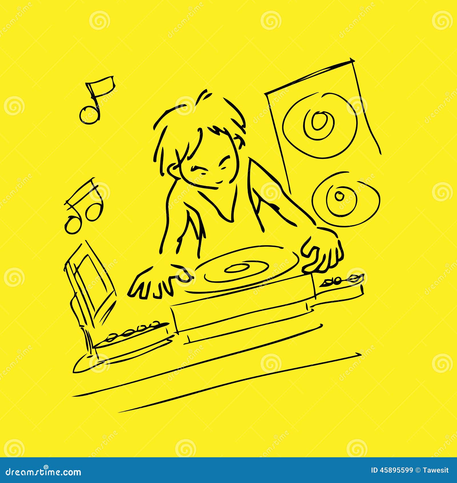 Dj drawing line stock vector. Illustration of line, nightlife - 45895599