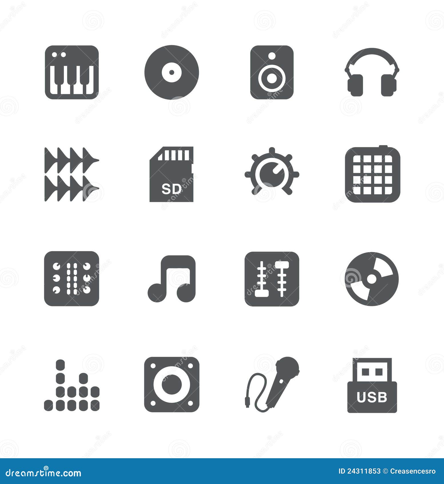 DJ Equipment Simple Icons Set Stock Vector - Illustration of isolated ...