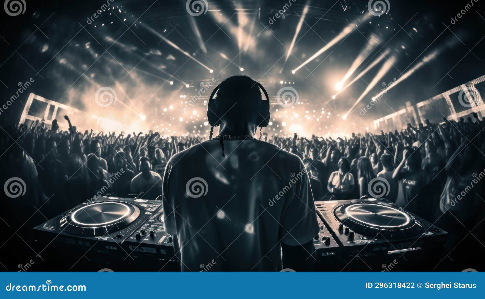 Dj in Front of a Crowd at an Event, AI Stock Photo - Image of lighting ...