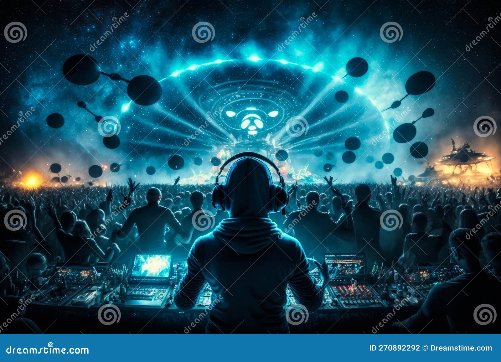 Dj in Front of Crowd at Music Festival. Generative AI Stock ...