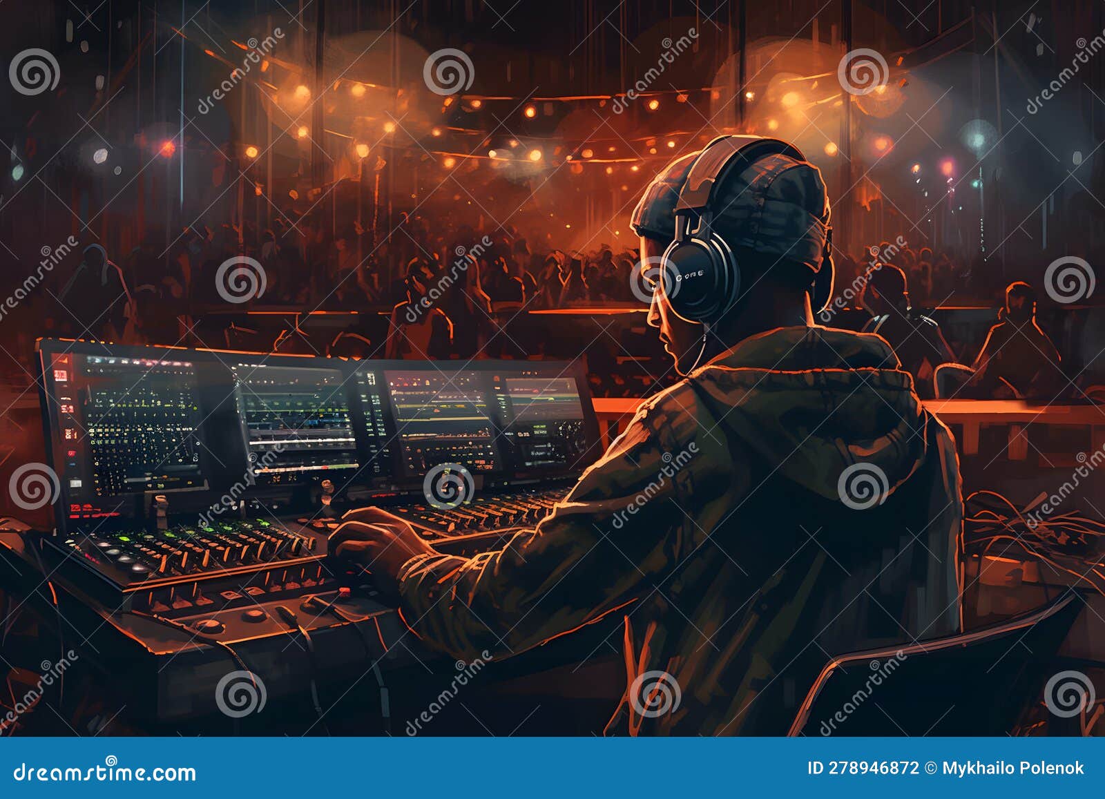 Dj in Front of Crowd. Neural Network AI Generated Stock Illustration ...