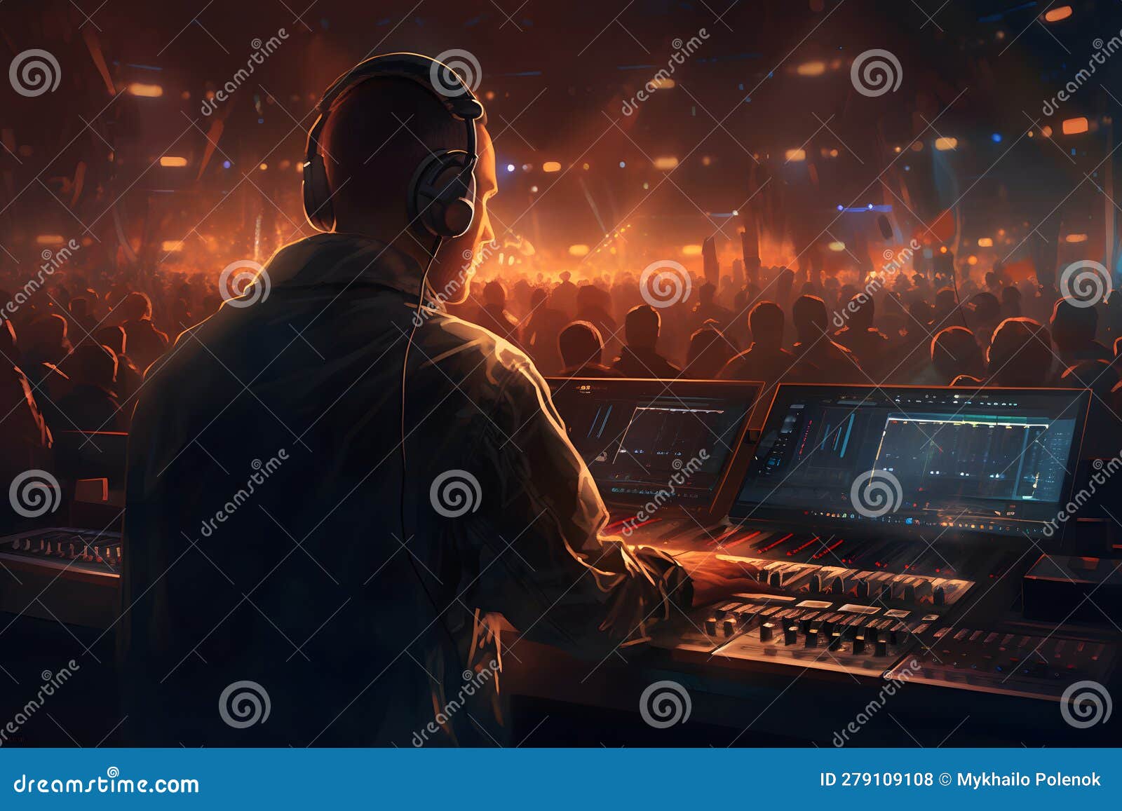 Dj in Front of Crowd. Neural Network AI Generated Stock Illustration ...
