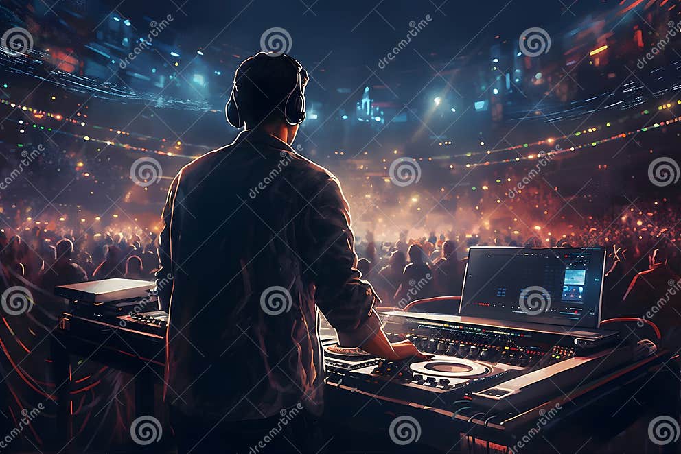 Dj in Front of Crowd. Neural Network AI Generated Stock Illustration ...