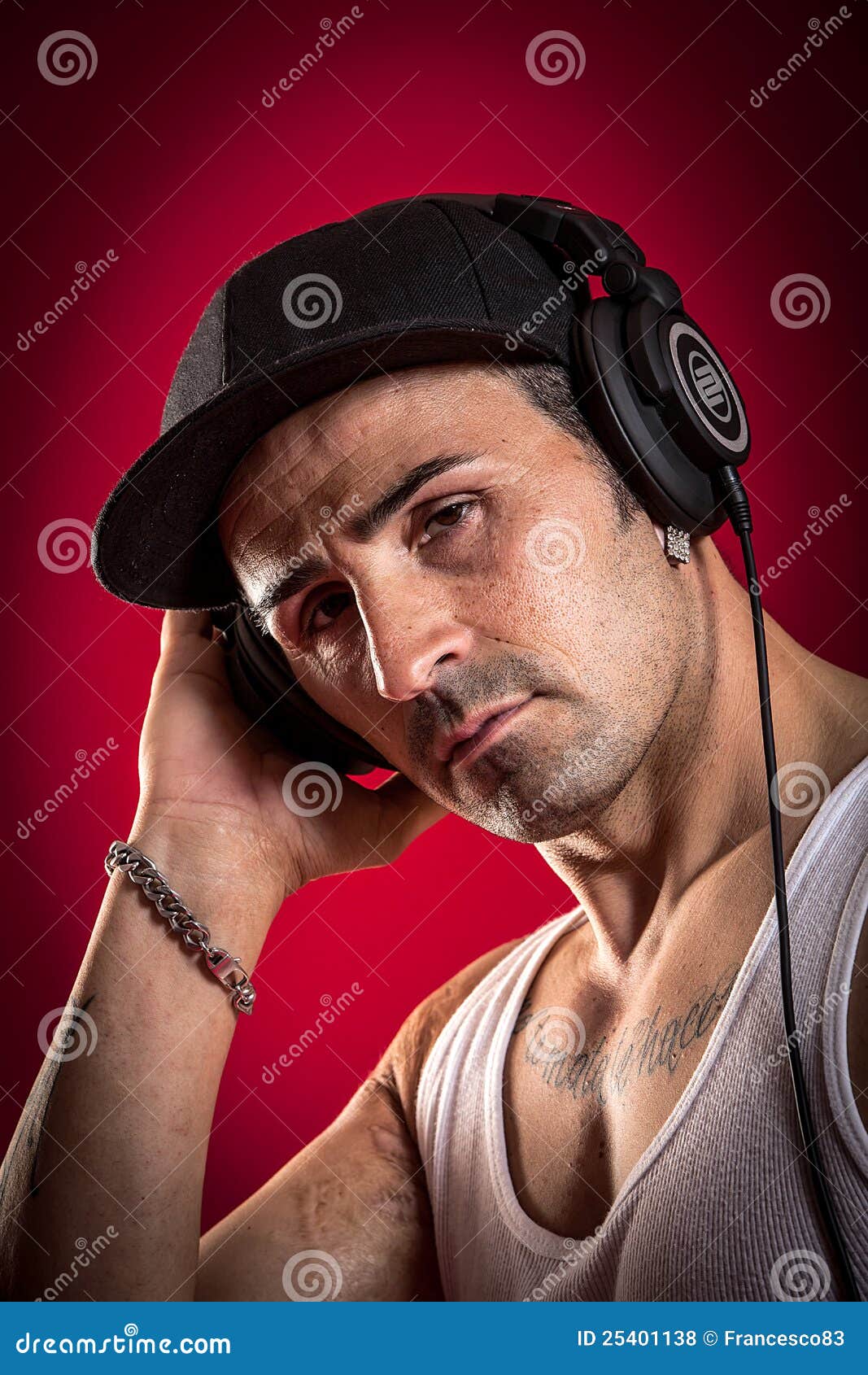 DJ in Front of a Red Background Stock Photo - Image of copy, festivals ...