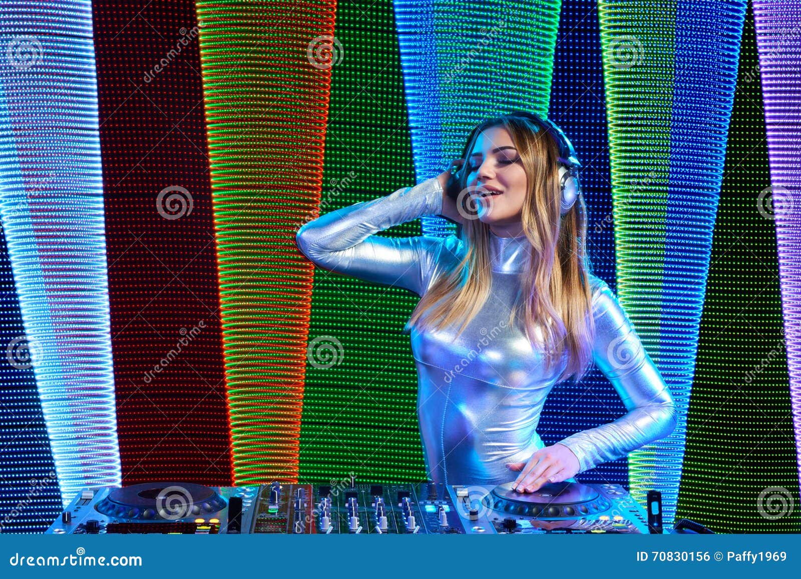 DJ Girl on Decks at the Party Stock Photo - Image of mixing, deejay ...