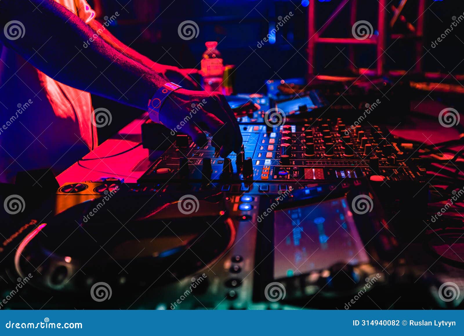 DJ Hand on Mixing Equipment Stock Photo - Image of motion, control ...