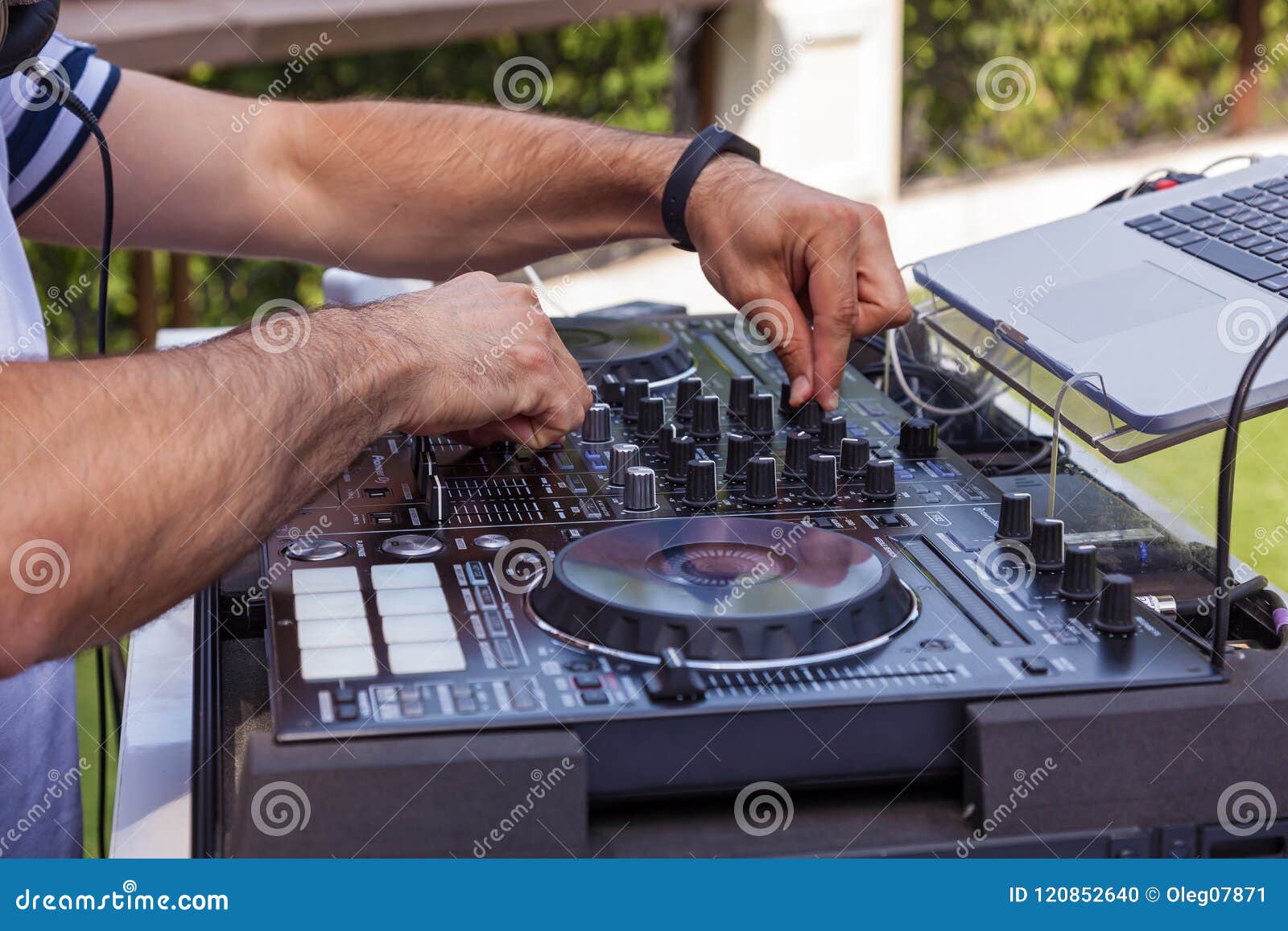The hands of the DJ stock photo. Image of dance, enjoy - 120852640
