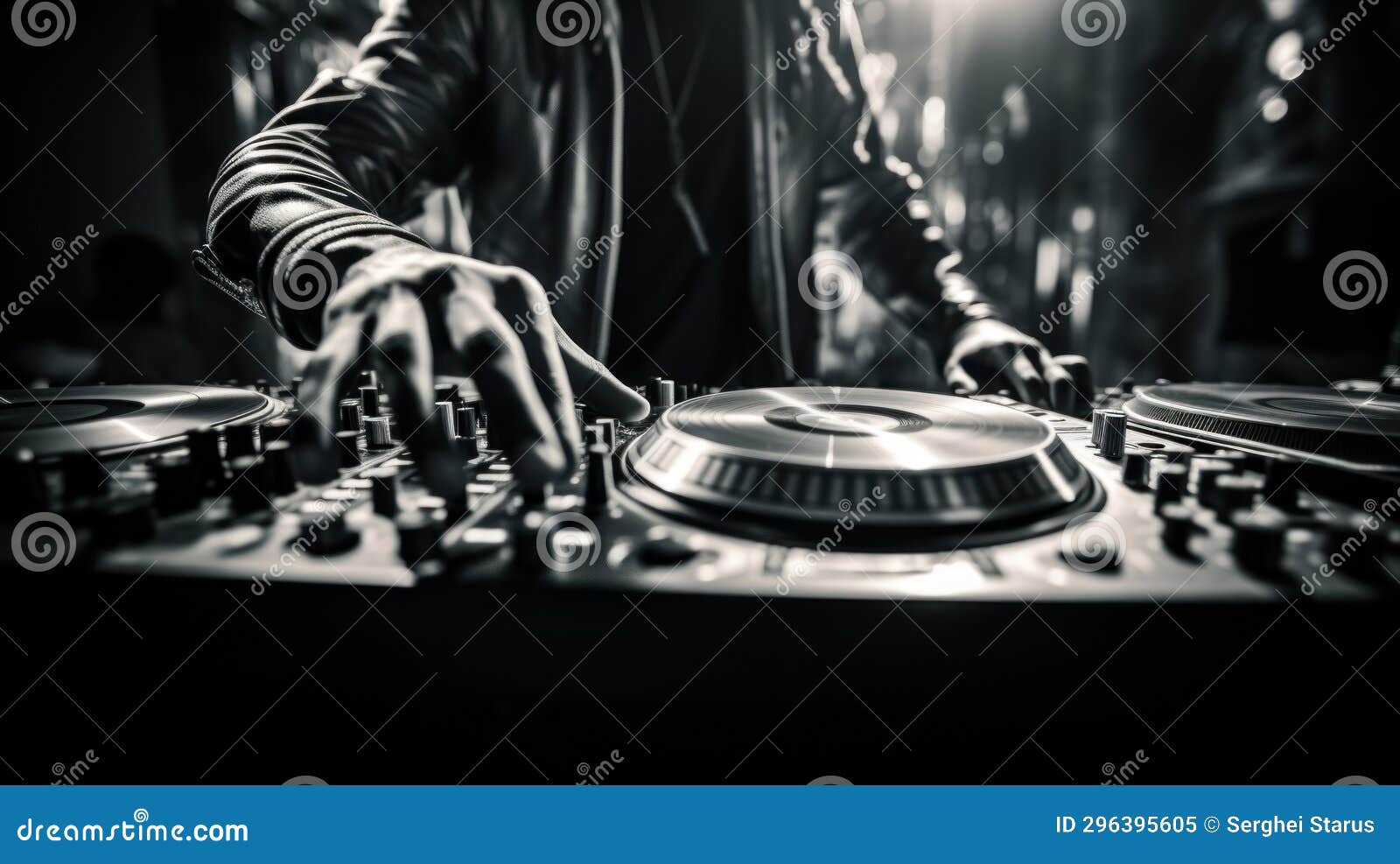 Dj Hands on Turntable at Night, AI Stock Image - Image of musical ...
