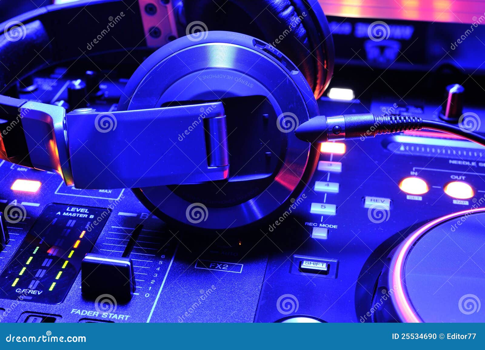 DJ Headphones on the Mixer Console Stock Photo - Image of headset ...