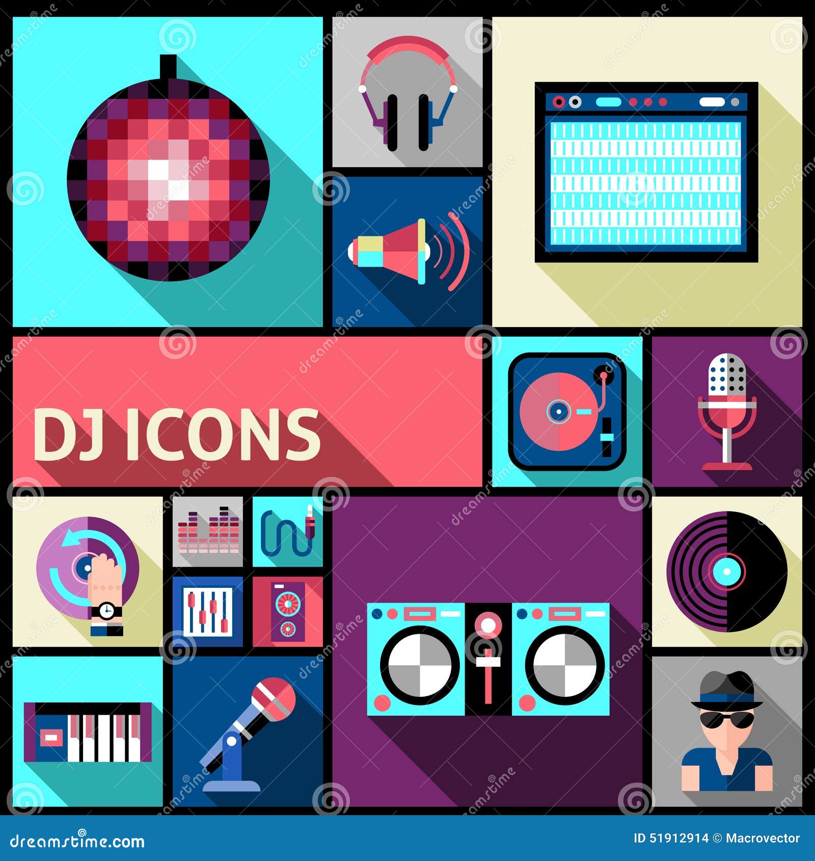 Dj Icon Set stock vector. Illustration of club, isolated - 51912914