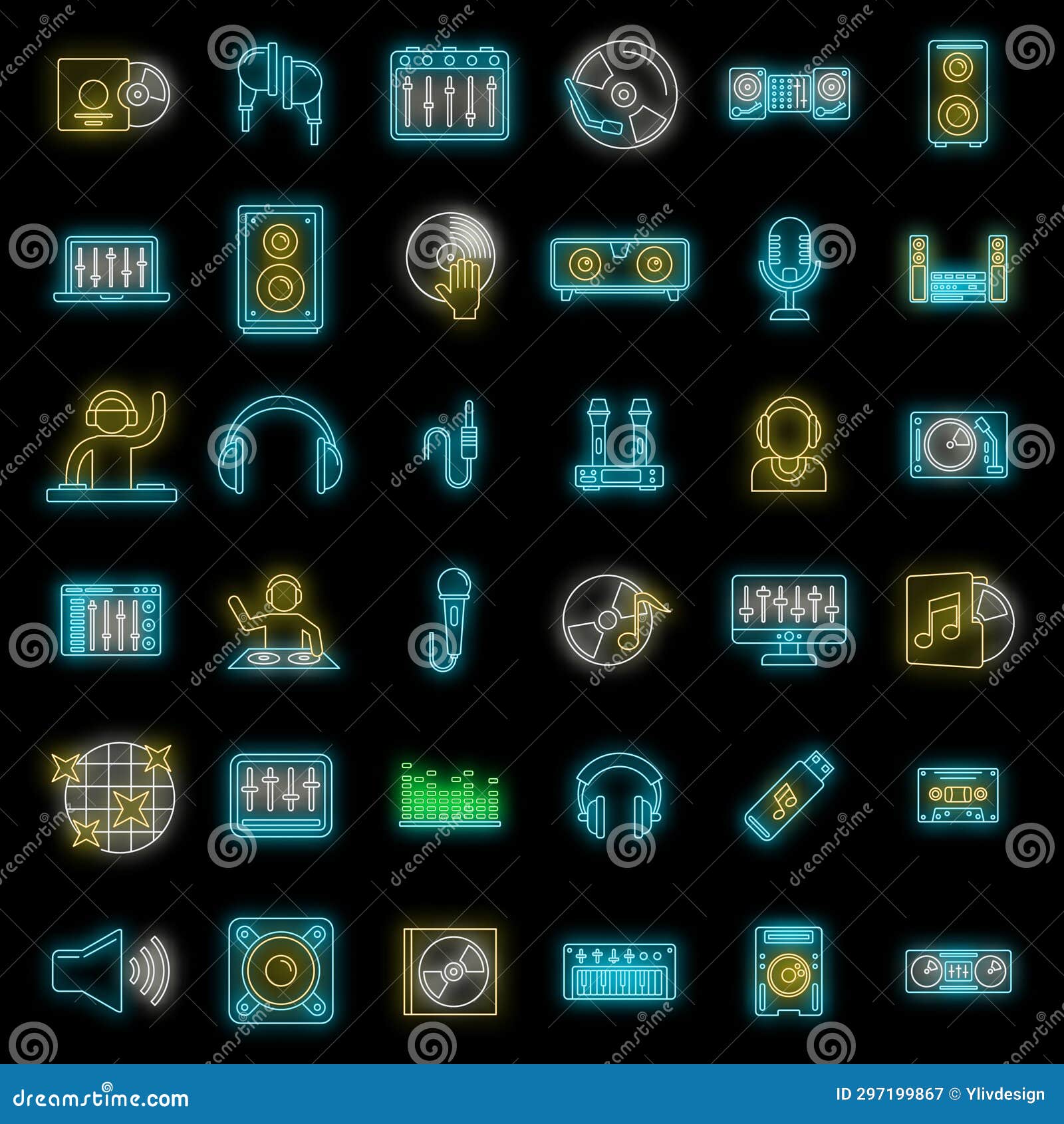Dj icons set vector neon stock vector. Illustration of disco - 297199867