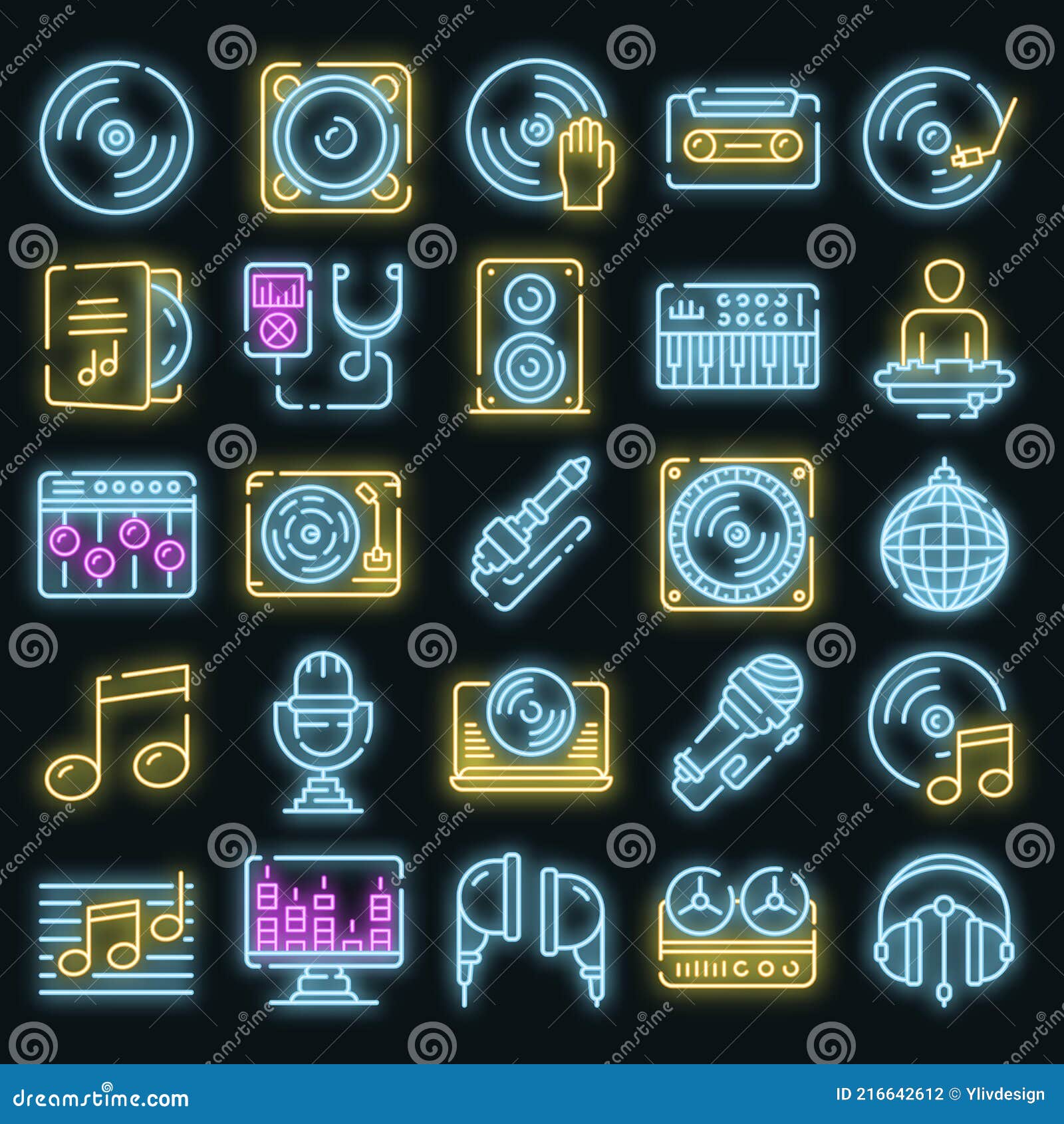 Dj icons set vector neon stock vector. Illustration of black - 216642612