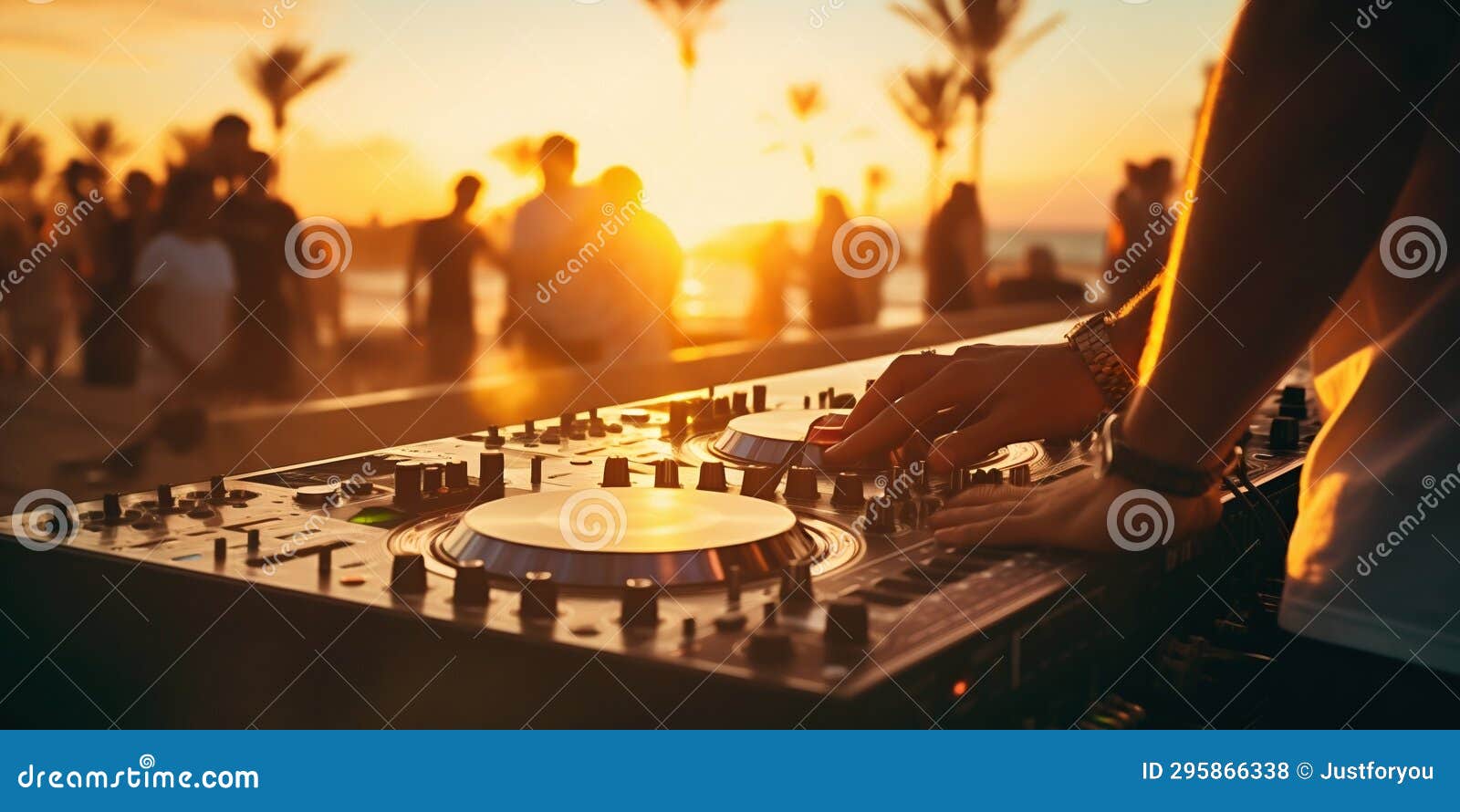 DJ Igniting the Beach Party at Sunset. Generative Ai Stock Illustration ...