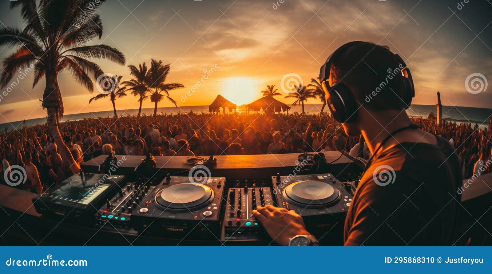 DJ Igniting the Beach Party at Sunset. Generative Ai Stock Illustration ...